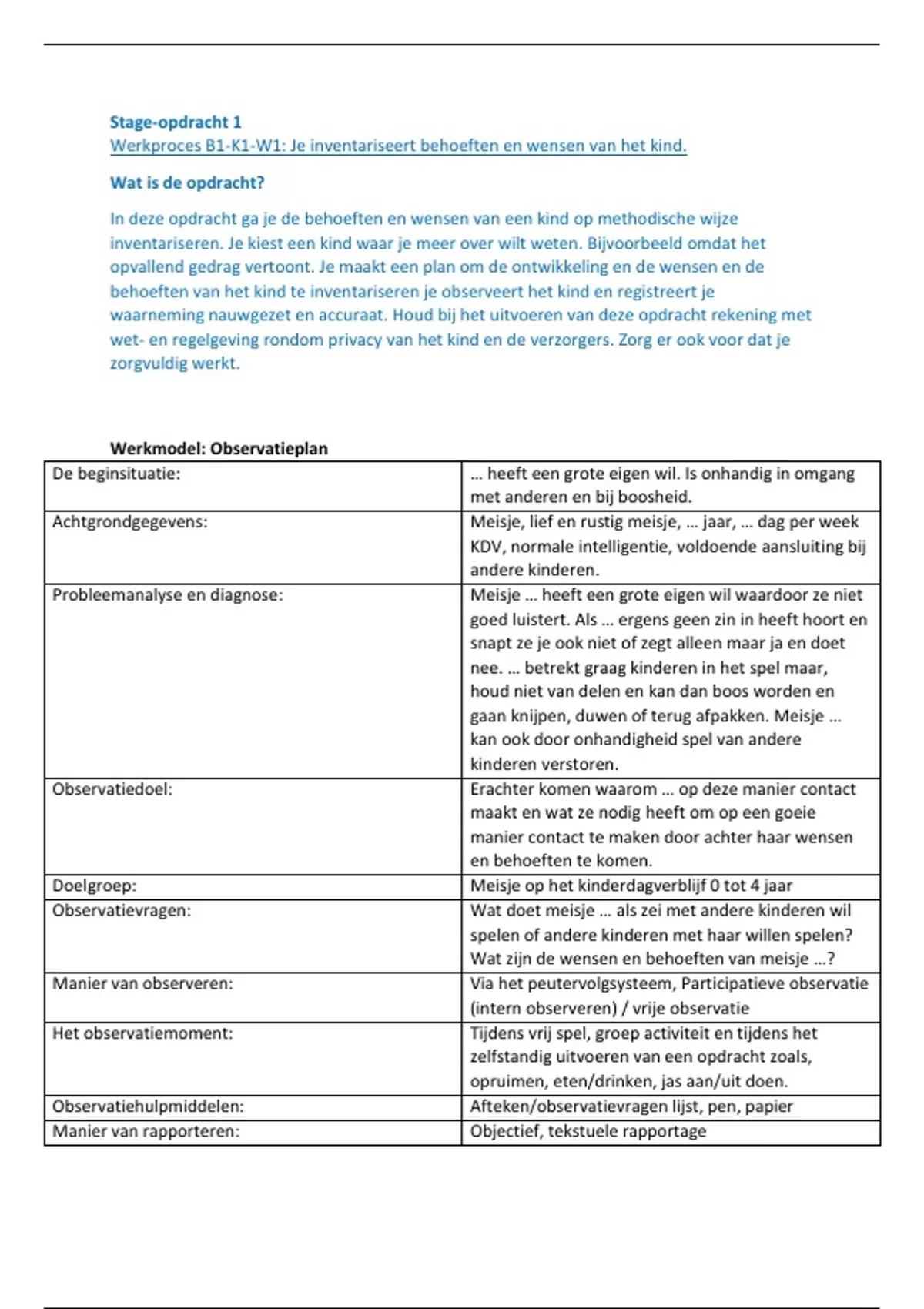 inventariseren wenen en behoeften van het kind - B1-K1-W1: Je ...