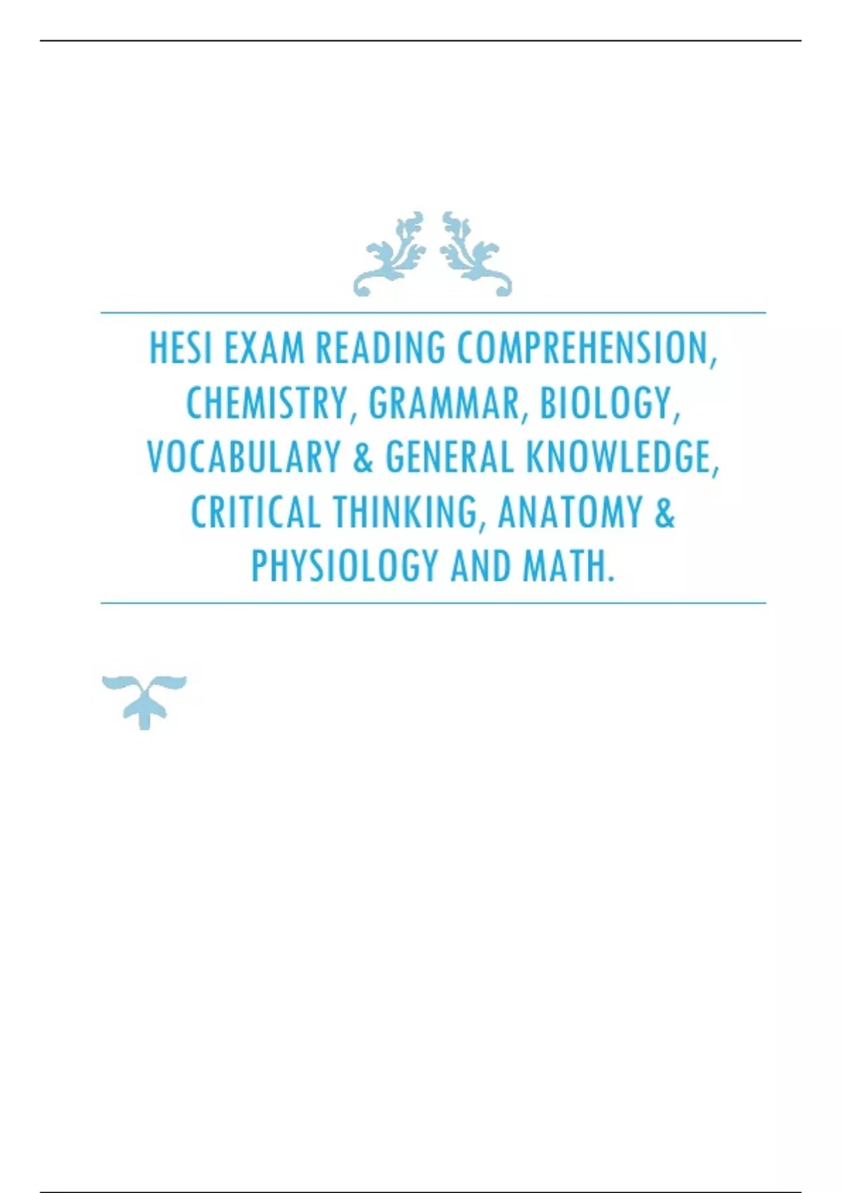 HESI Exam Reading Comprehension, Chemistry, Grammar, Biology ...