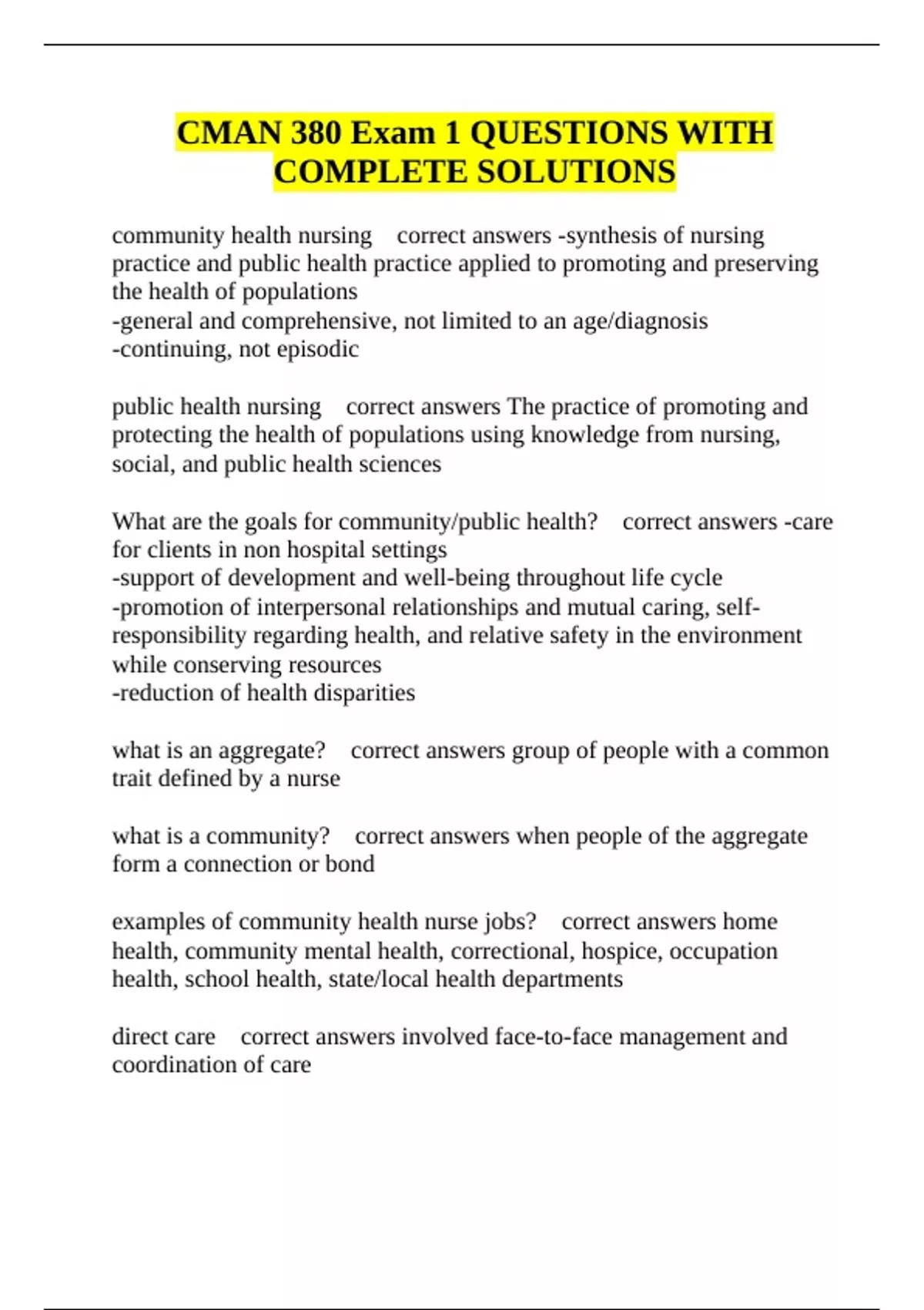 CMAN 380 Exam 1 Questions with Complete Solutions 2023/2024 - CMAN 380 - Stuvia US