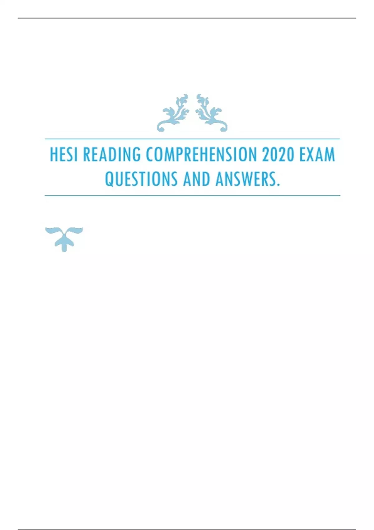 HESI Reading Comprehension 2020 Exam Questions and Answers - Hesi ...