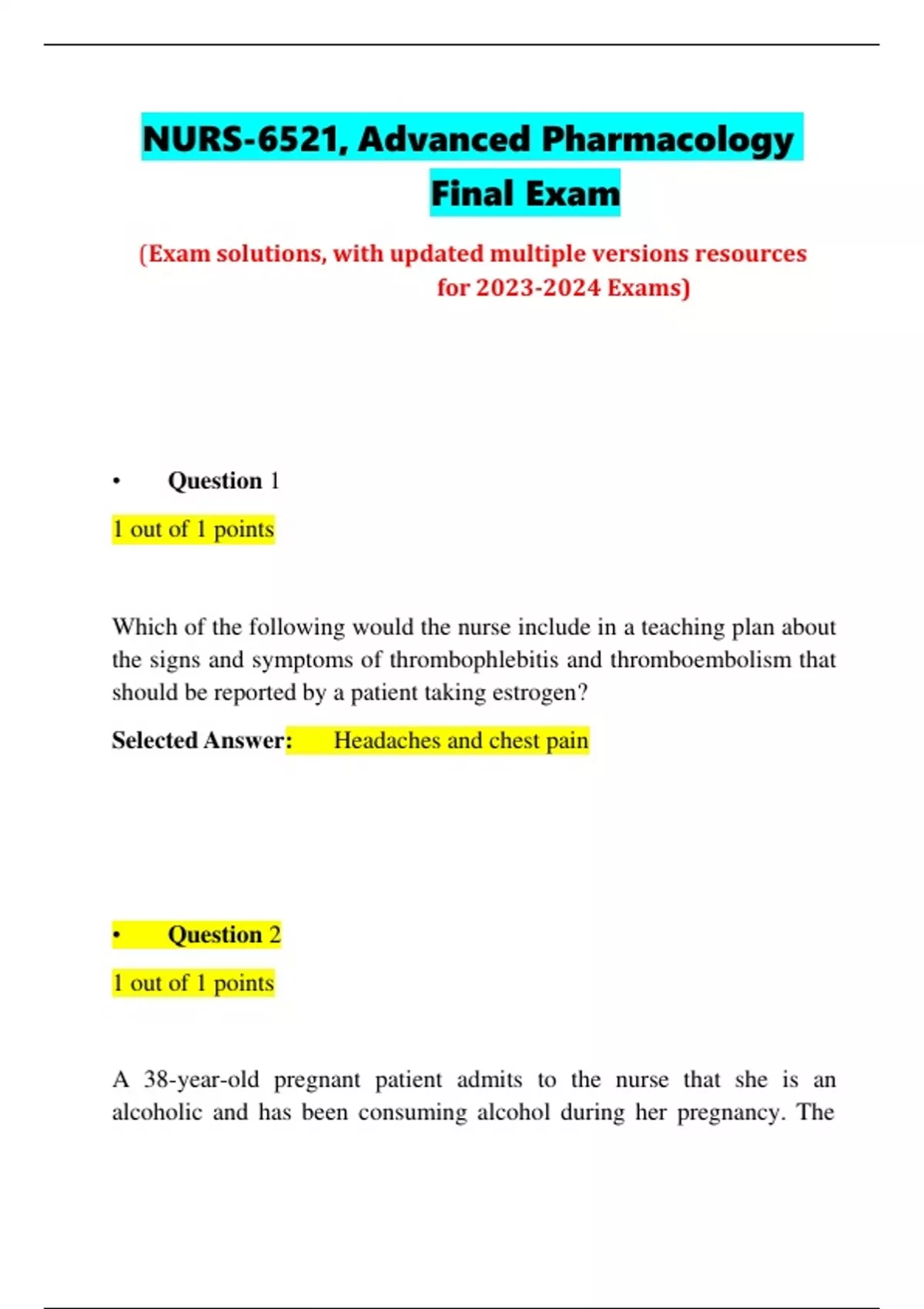 NURS-6521, Advanced Pharmacology Final Exam (Exam solutions, with ...