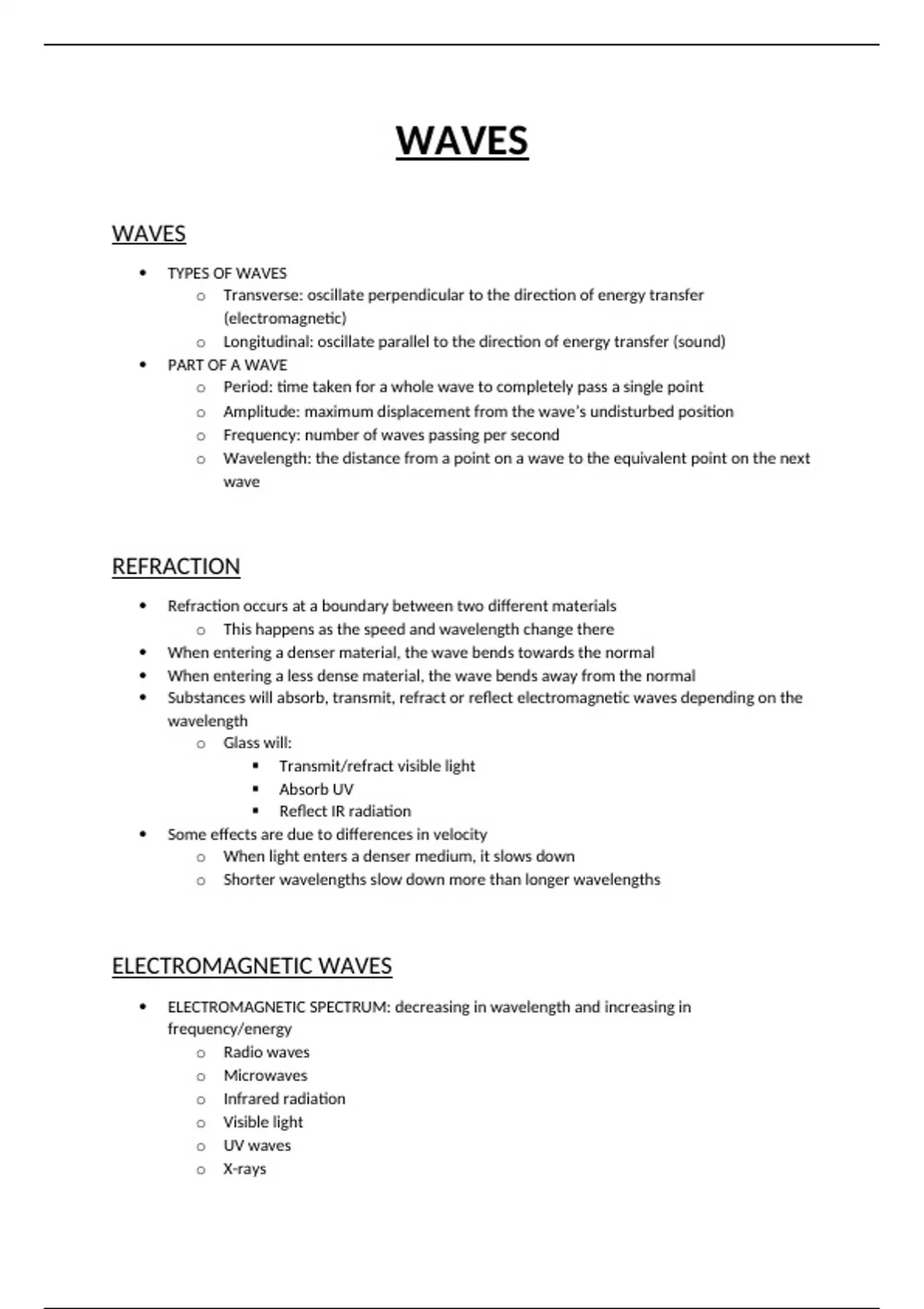 Summary AQA GCSE Physics Combined Science - Waves Notes - Science ...