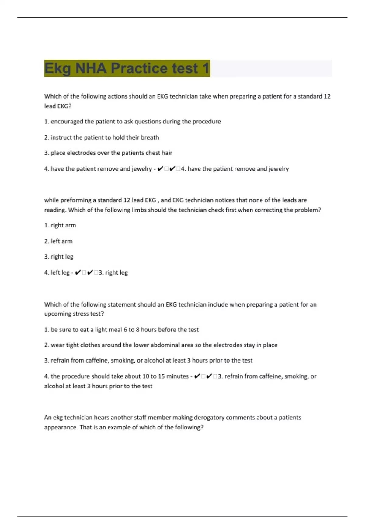 Ekg NHA Practice test| 100 Questions with 100% Correct Answers ...