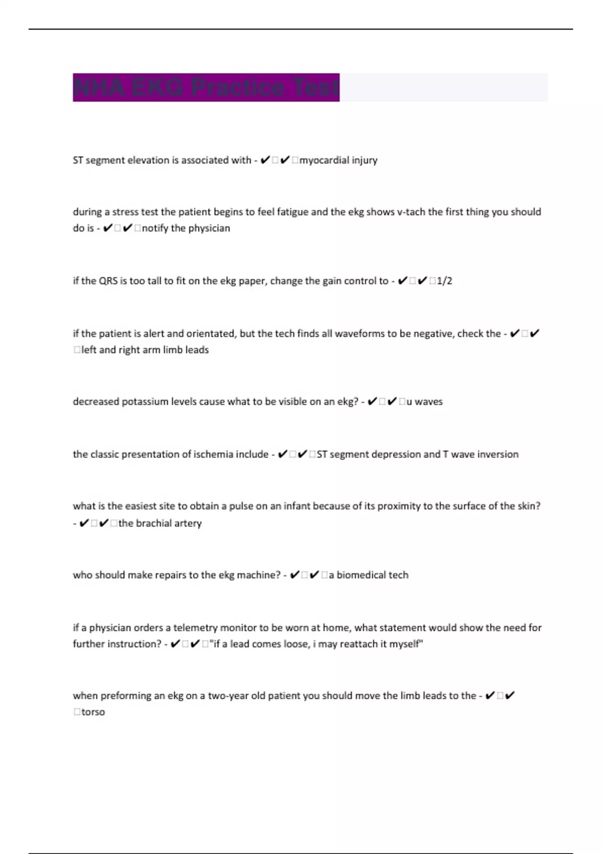 NHA EKG 41 Practice Test Questions With Correct Answers - NHA EKG ...