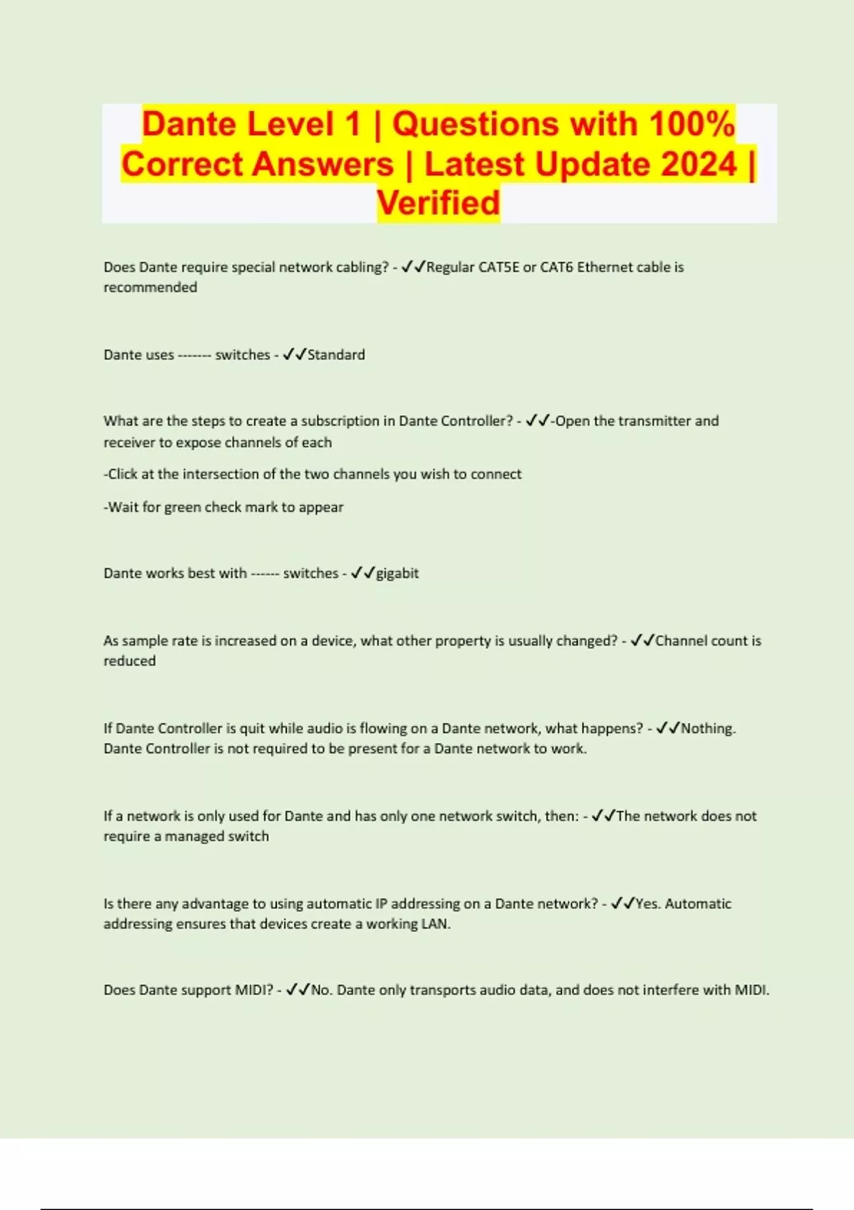 Dante Level 1 | Questions with 100% Correct Answers | Latest Update ...