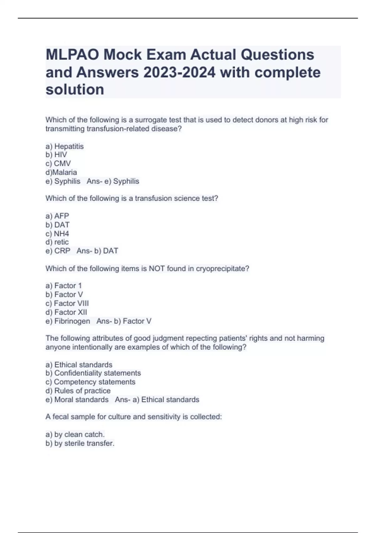 MLPAO Bundled Exams with complete solution - Stuvia US