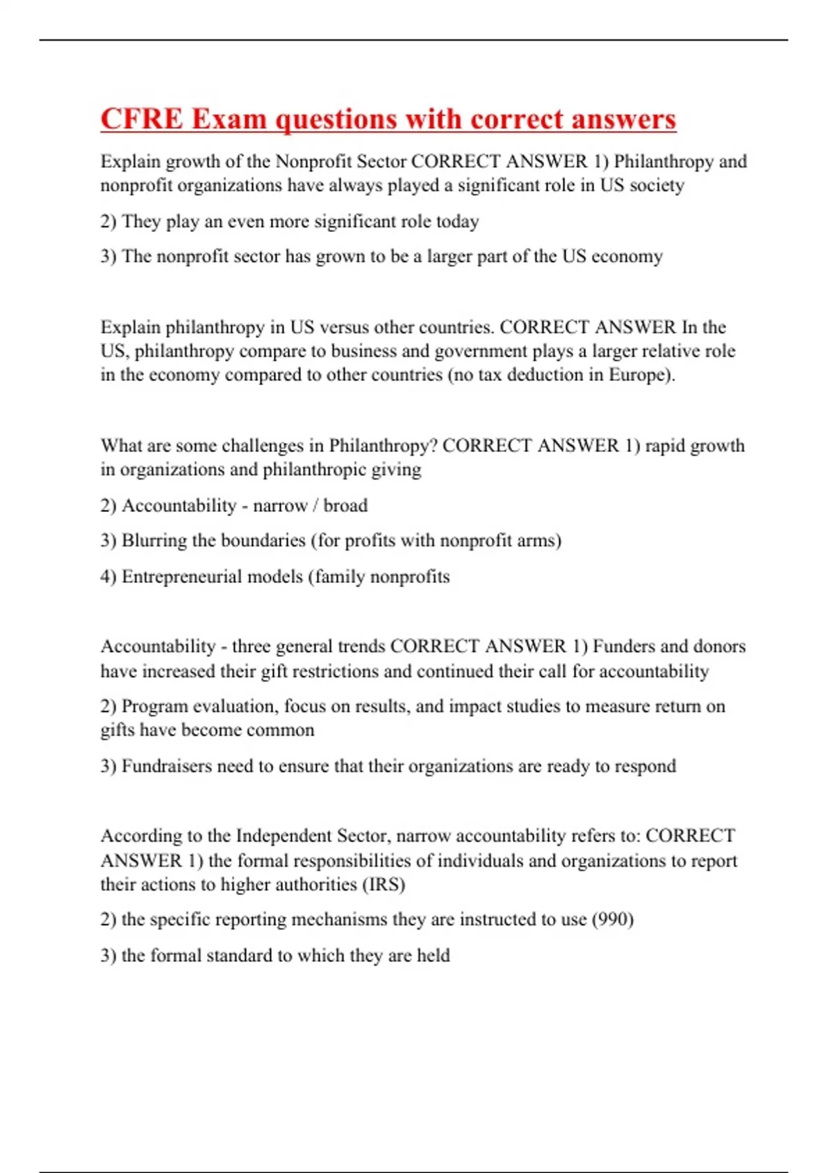 CFRE Exam questions with correct answers - CFRE - Certified Fundraising ...