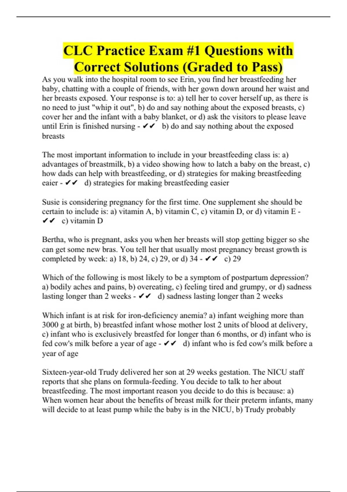 CLC Practice Exam #1 Questions with Correct Solutions (Graded to Pass) - CLC - Stuvia US