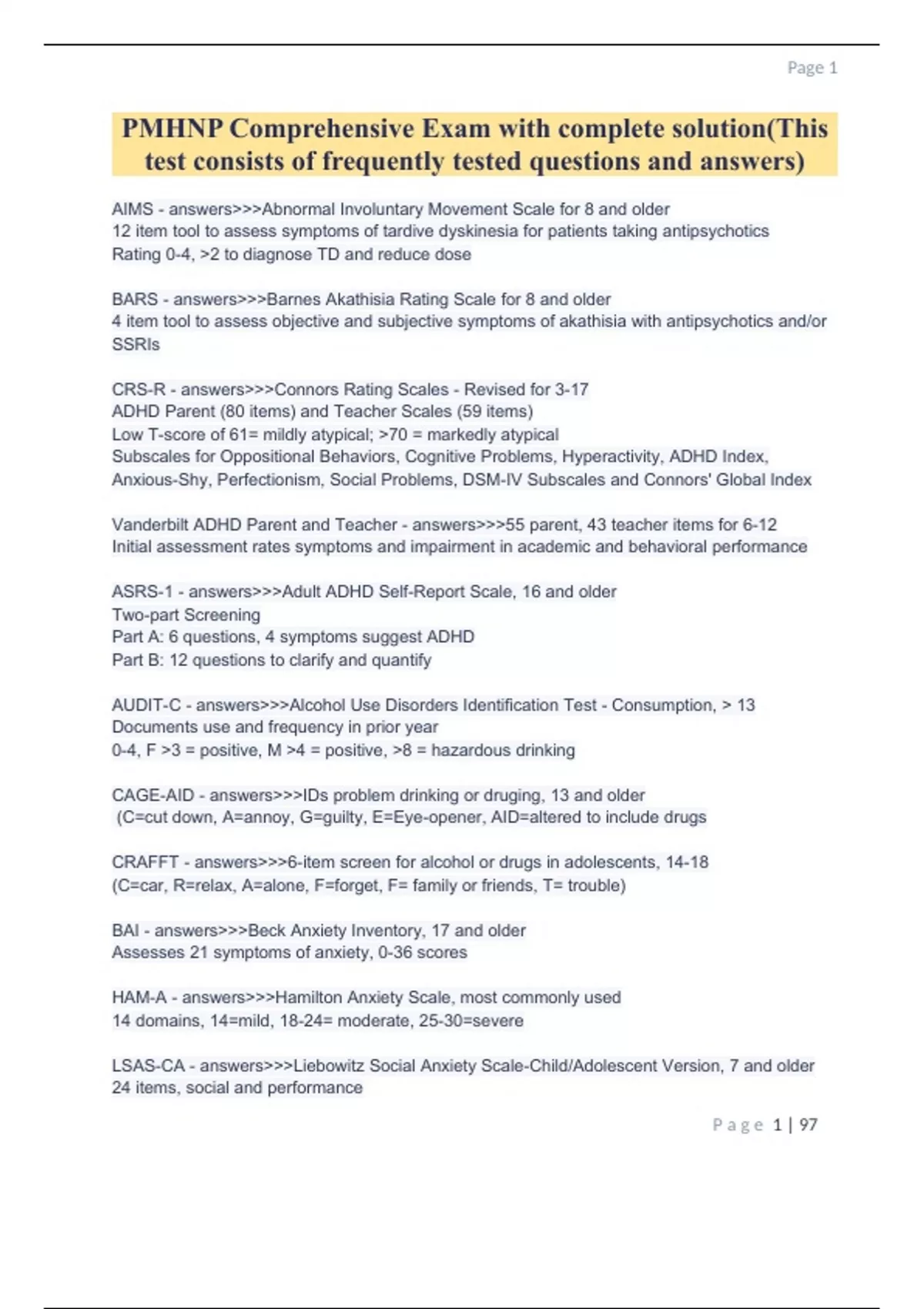 PMHNP Comprehensive Exam with complete solution(This test consists of ...