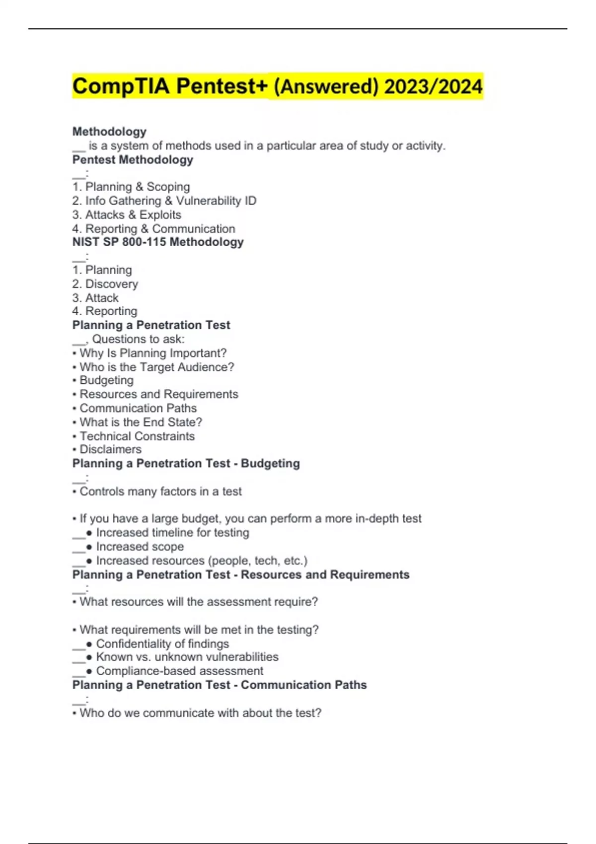 CompTIA Pentest+ (Answered) 2023/2024 - CompTIA Pentest+ 2023/2024 ...
