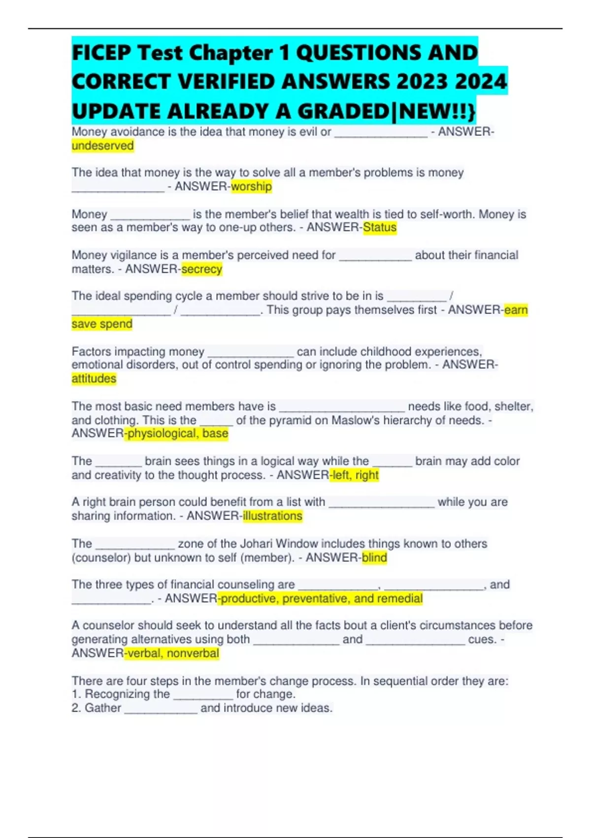 FICEP Test Chapter 1 QUESTIONS AND CORRECT VERIFIED ANSWERS UPDATE ...