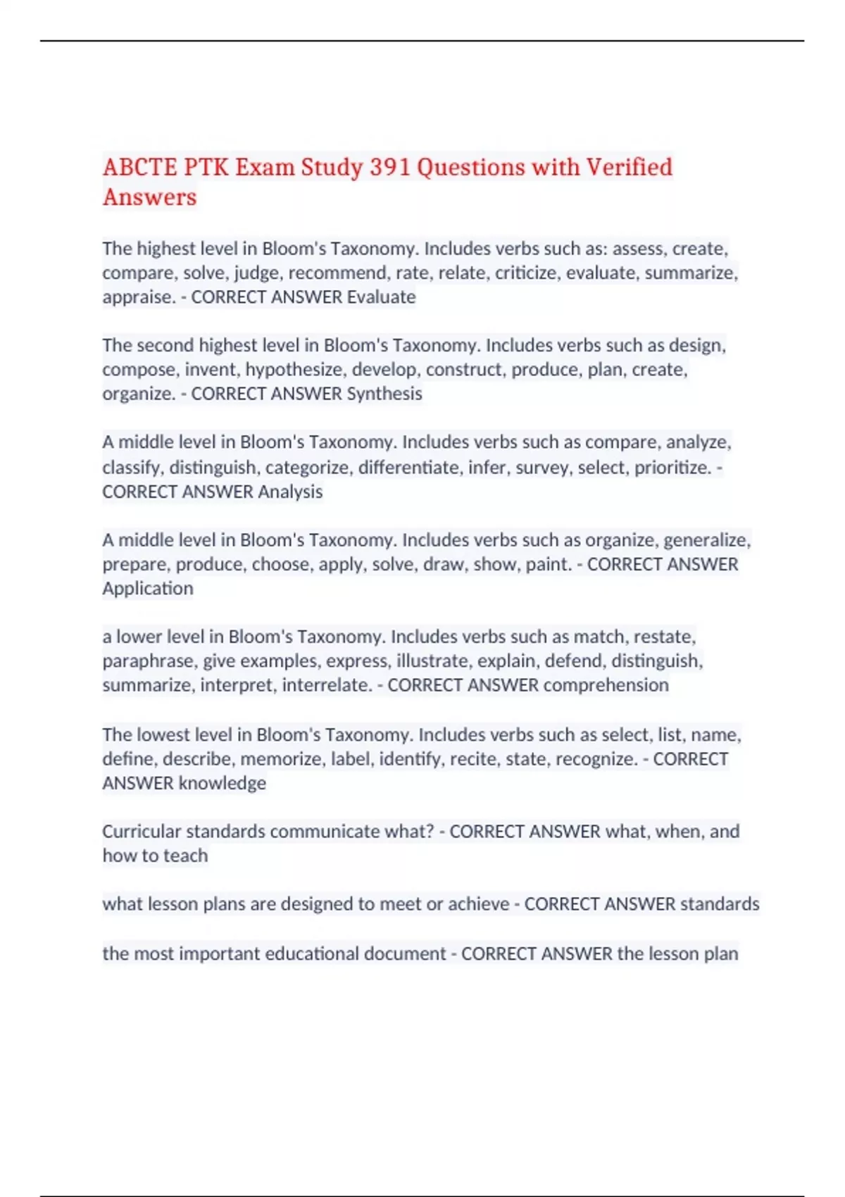 ABCTE PTK Exam Study 391 Questions with Verified Answers,100% CORRECT ...