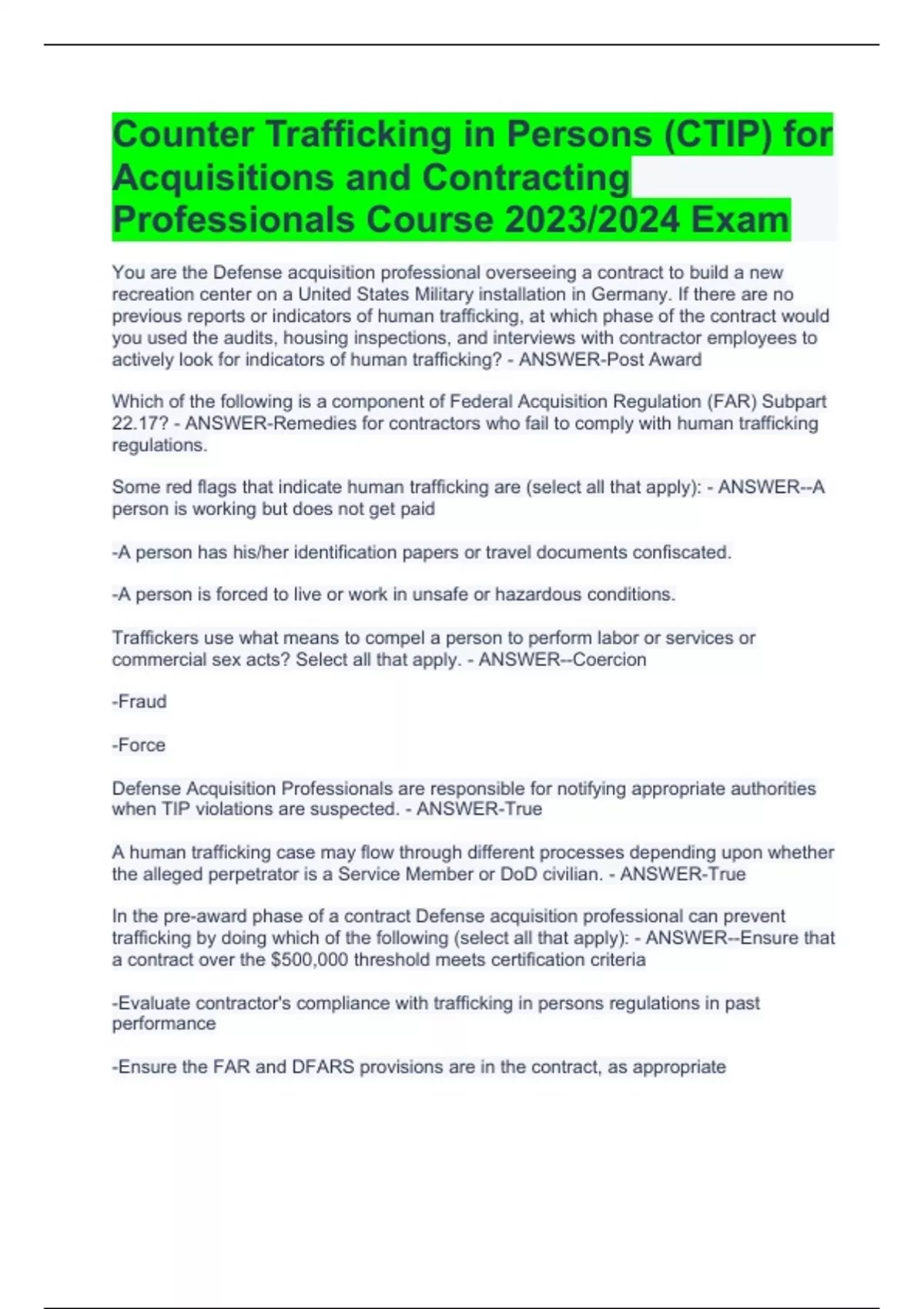 Counter Trafficking in Persons (CTIP) for Acquisitions and Contracting ...