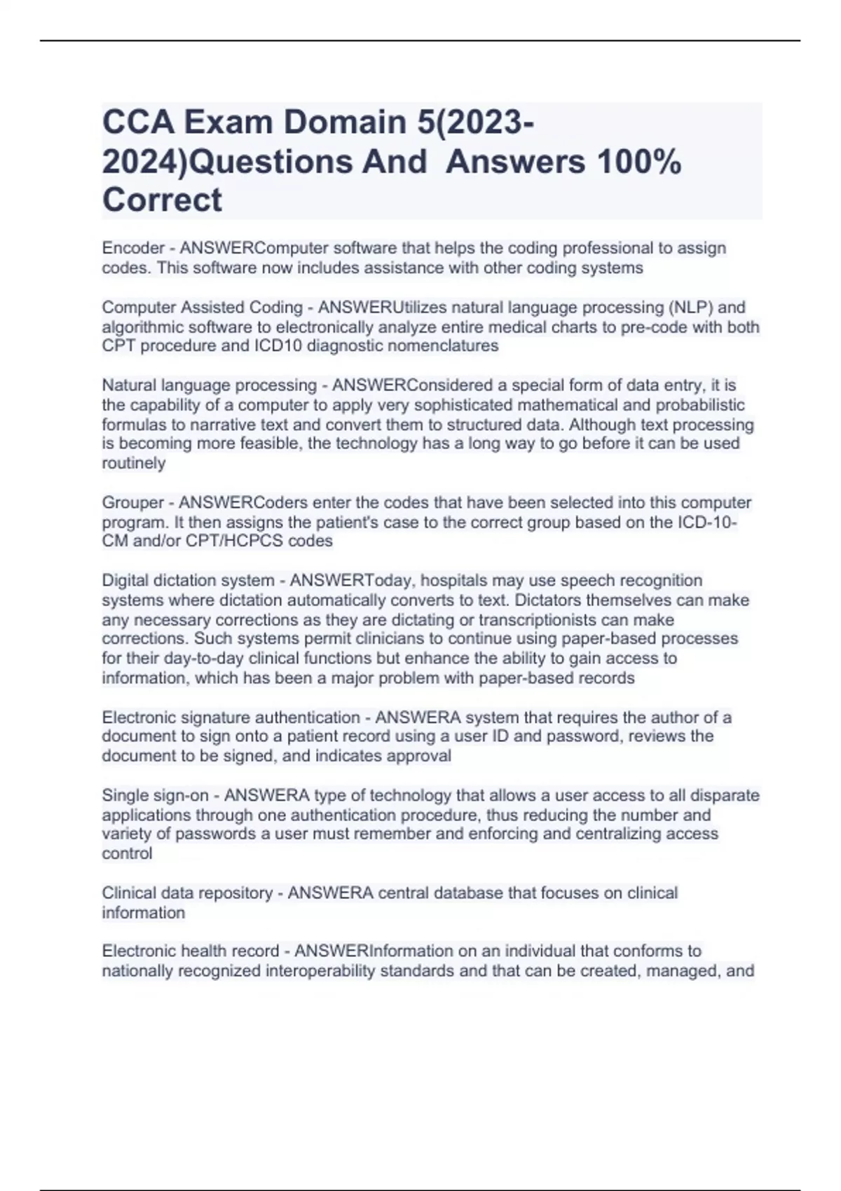 CCA Exam Domain 5()Questions And Answers 100% Correct - CCA - Stuvia US