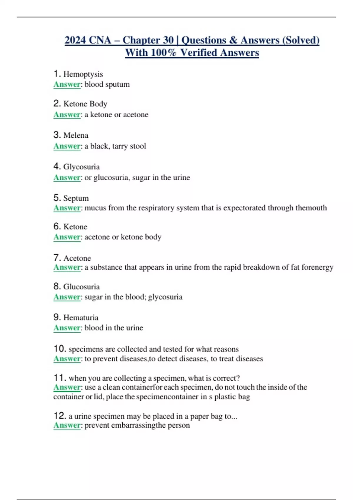2024 CNA – Chapter 30 | Questions & Answers (Solved) With 100% Verified Answers - CNA Chapter 30 ...