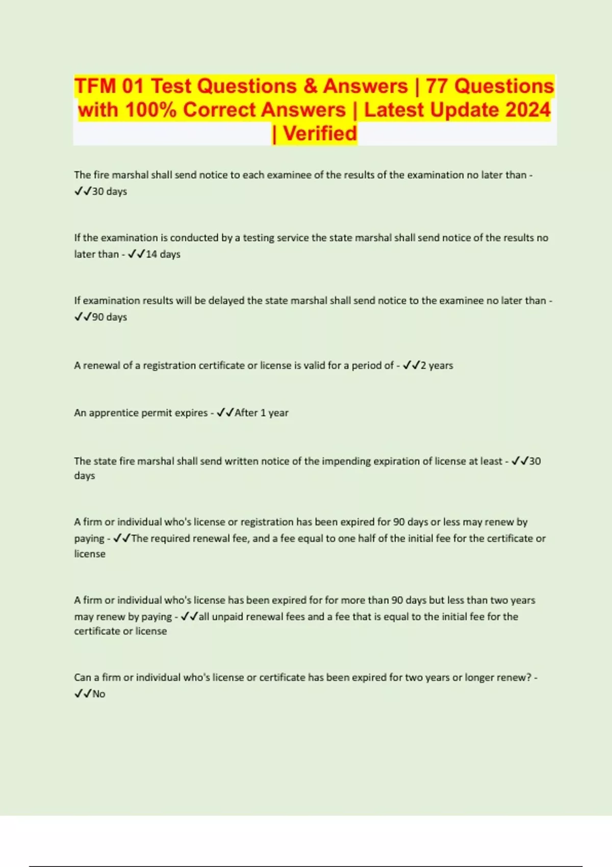 TFM 01 Test Questions & Answers | 77 Questions with 100% Correct ...