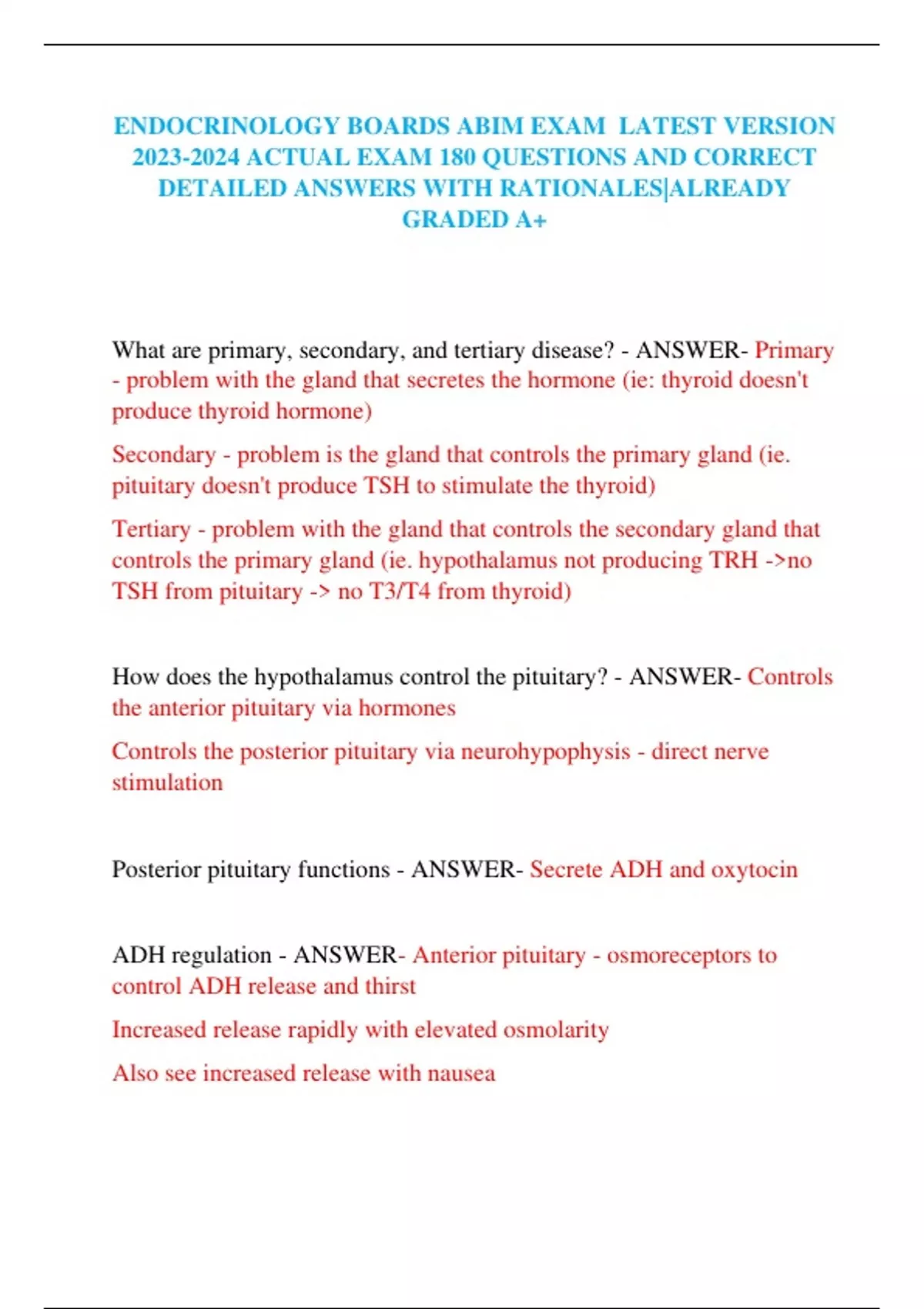 ENDOCRINOLOGY BOARDS ABIM EXAM LATEST VERSION ACTUAL EXAM 180 QUESTIONS ...