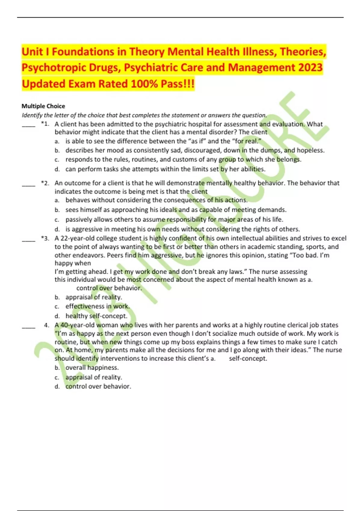 Unit I Foundations in Theory Mental Health Illness, Theories ...
