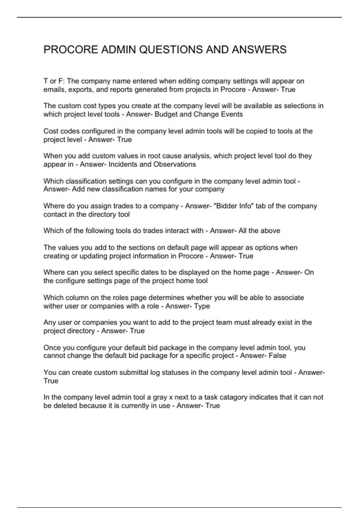 PROCORE ADMIN QUESTIONS AND ANSWERS - PROCORE ADMIN - Stuvia US