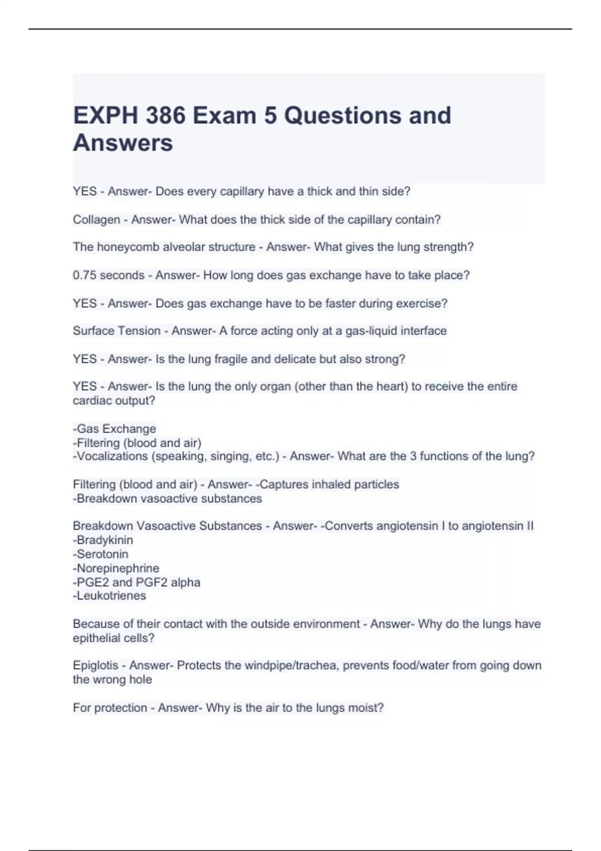 EXPH 386 Exam 5 Questions and Answers - EXPH 386 - Stuvia US