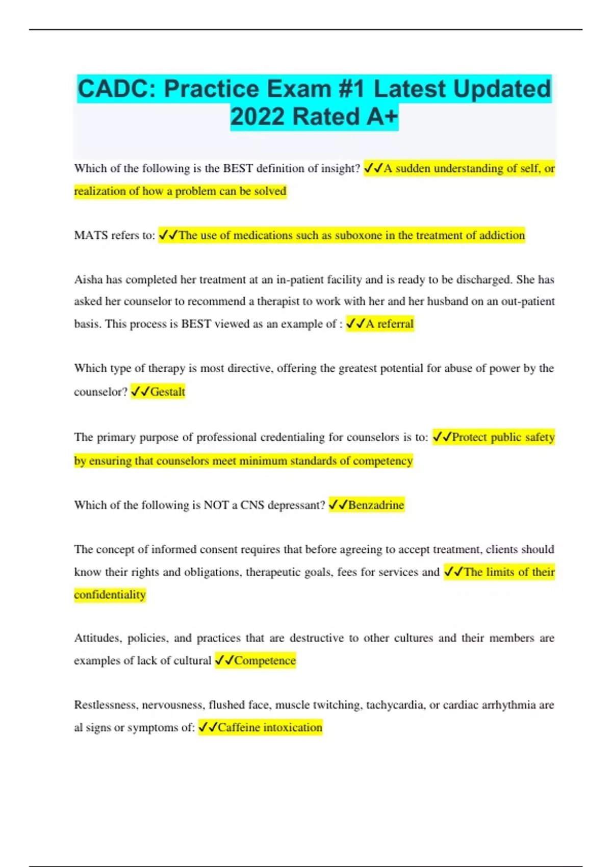 CADC: Practice Exam #1 Questions with Correct Answers Latest Updated ...