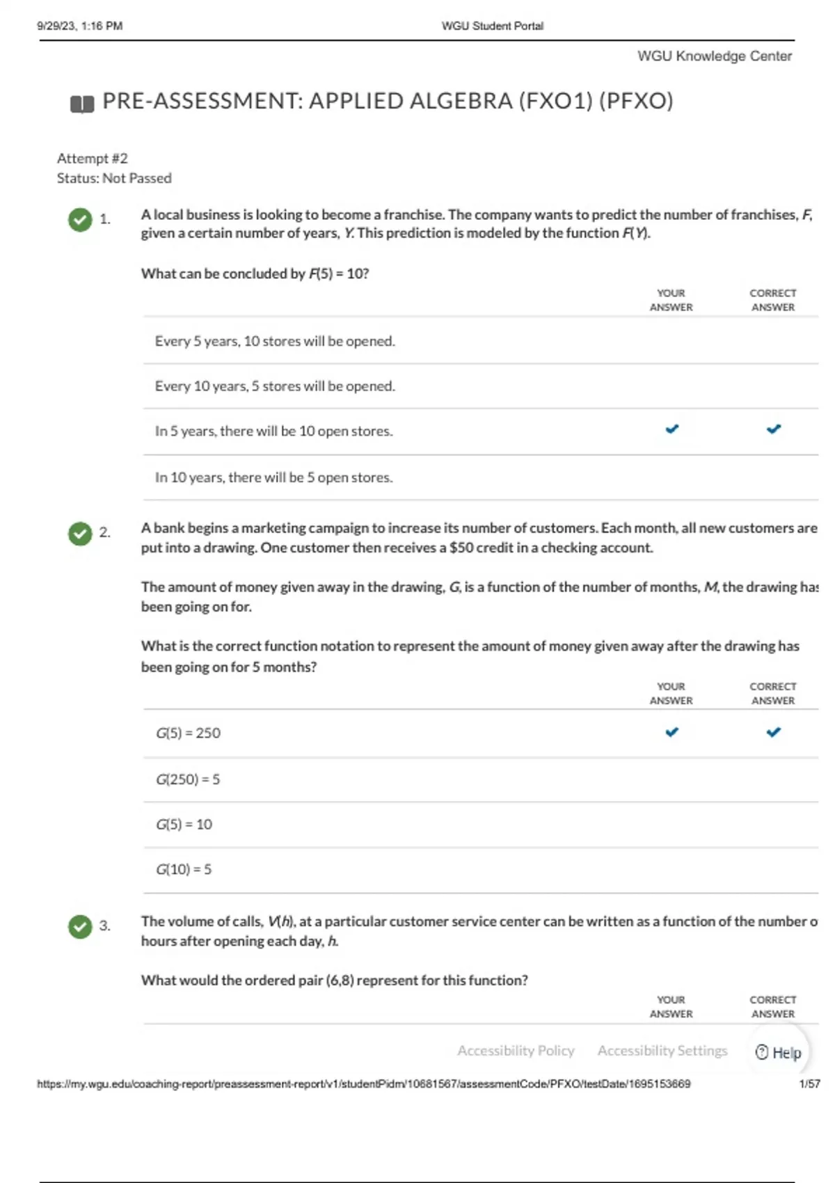 WGU C957 PRE-ASSESSMENT: APPLIED ALGEBRA (FXO1) (PFXO) 2023 with complete solution - C957 ...