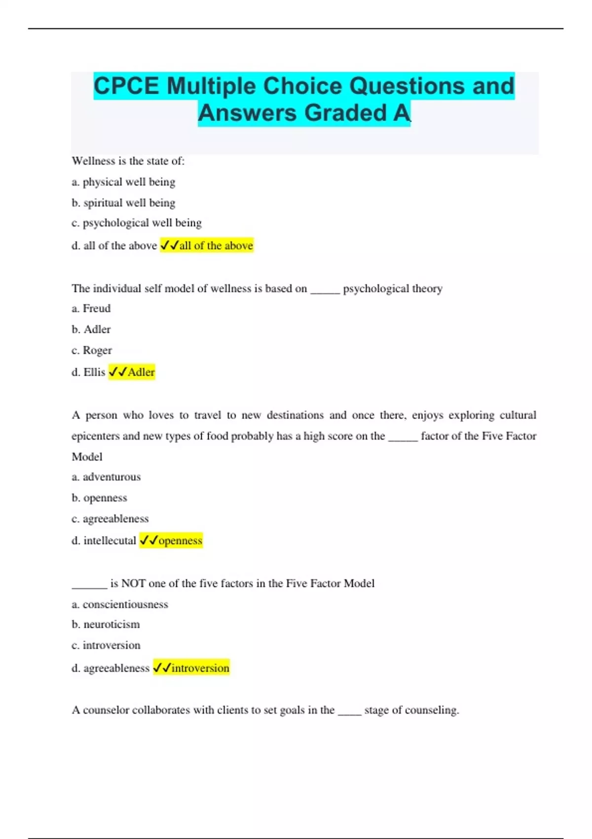 Cpce Multiple Choice Questions And Answers Latest 2023 2024 Graded