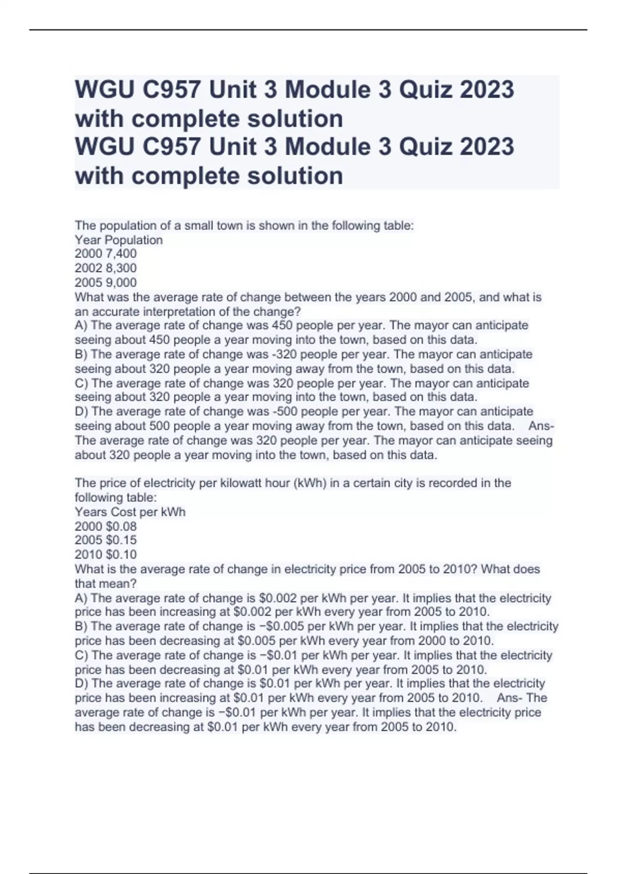 WGU C957 Unit 3 Module 3 Quiz 2023 with complete solution WGU C957 Unit 3 Module 3 Quiz 2023 ...