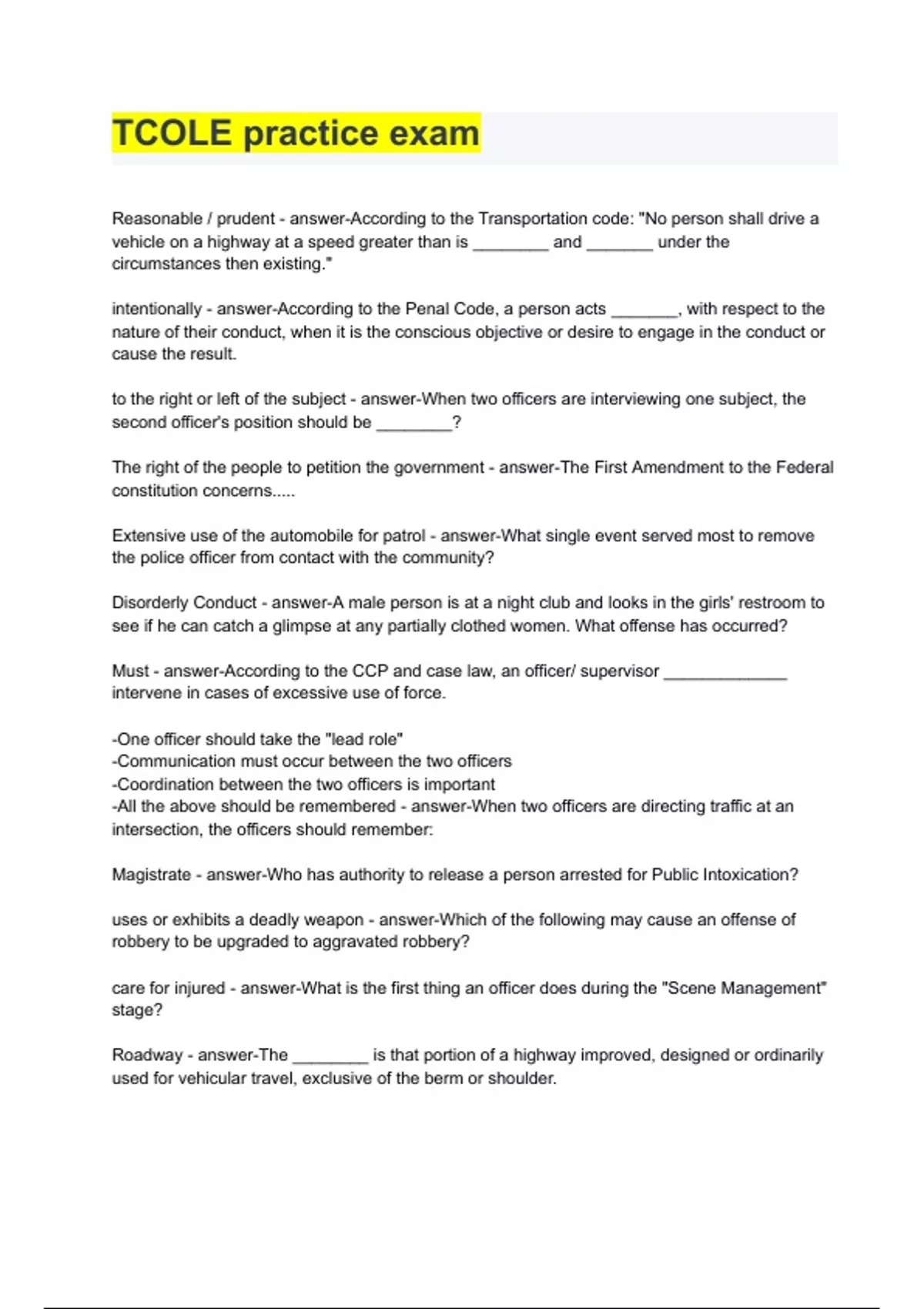 TCOLE Practice Exam: Questions With Correct Solutions 100% verified ...