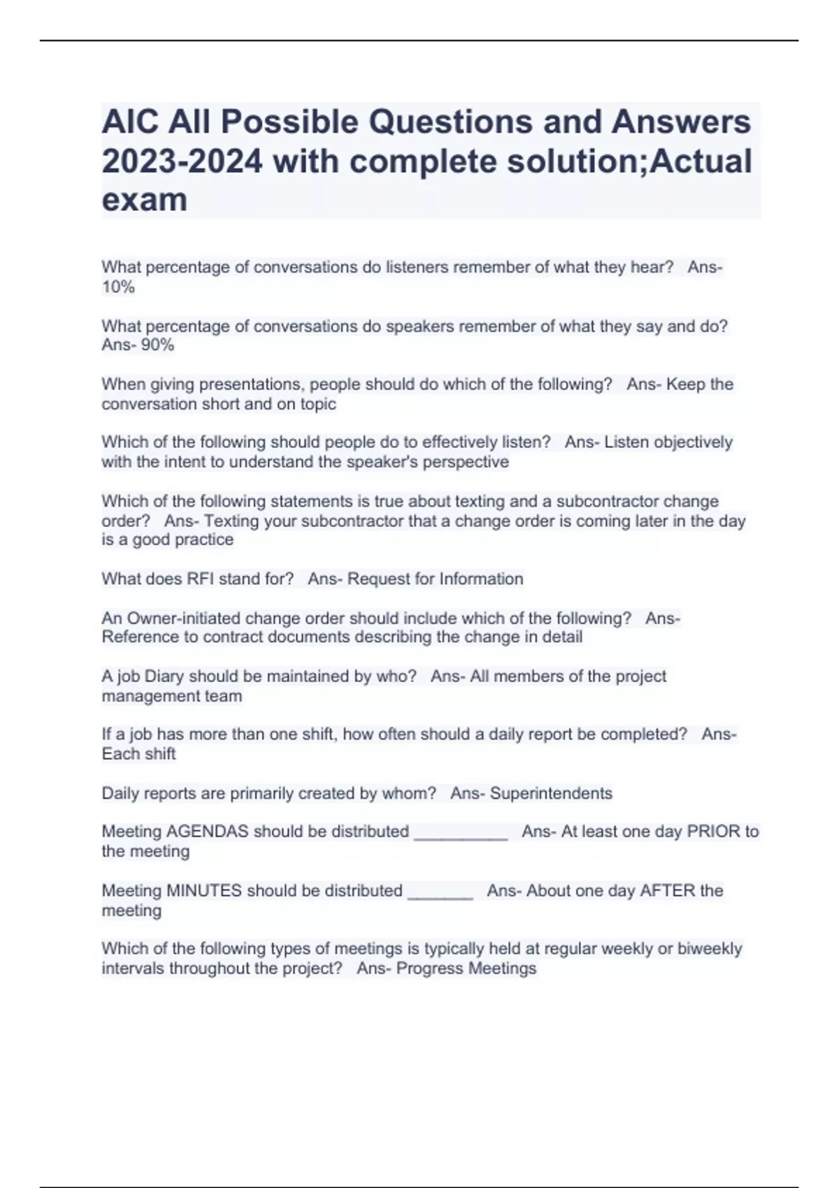 AIC All Possible Questions and Answers with complete solution;Actual exam - AIC - Stuvia US