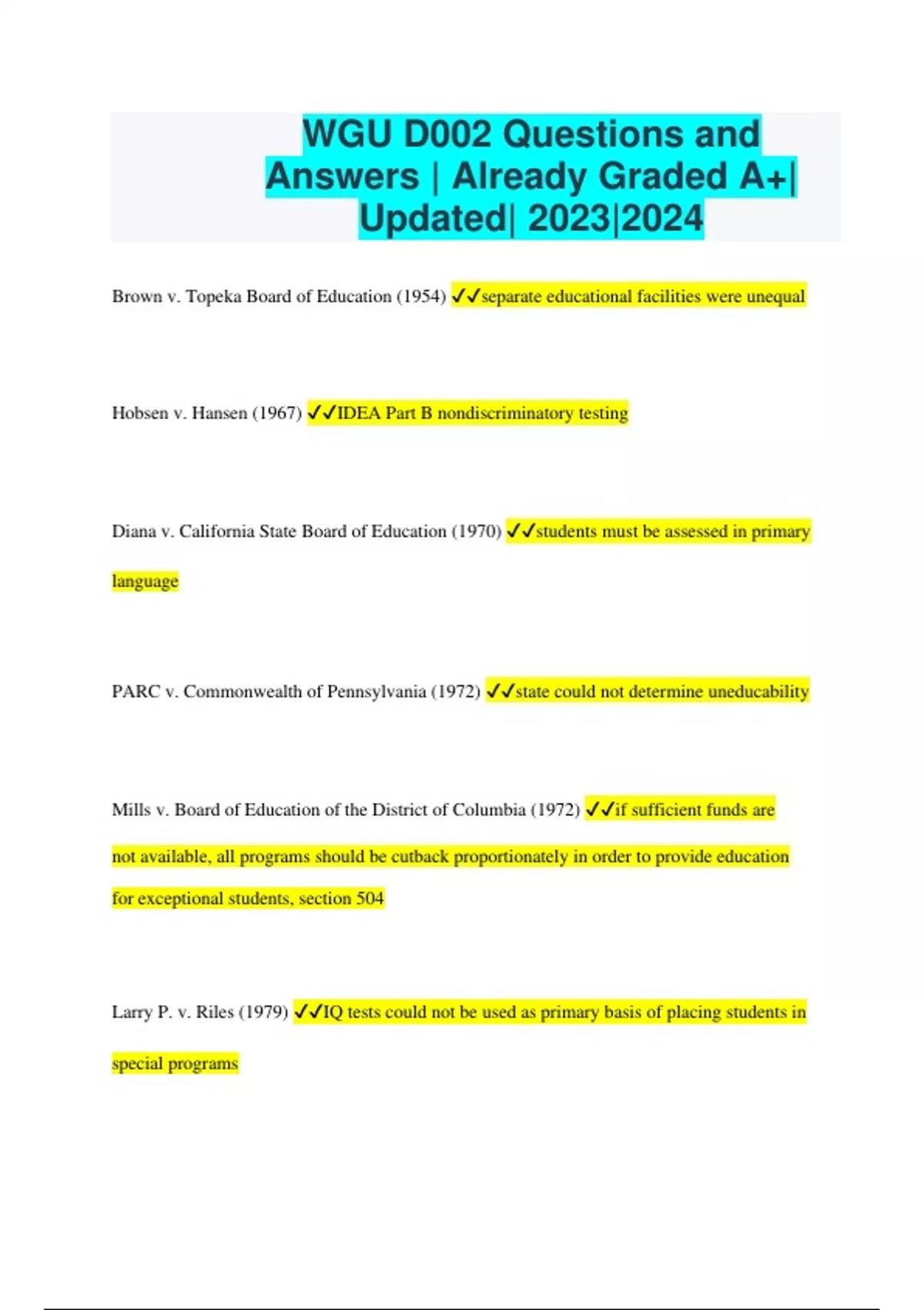 WGU D002 Questions and Answers | Already Graded A+| Updated| 2023|2024 ...