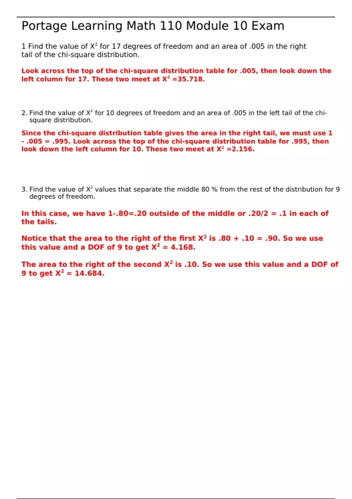 Portage Learning Math 110 Module 10 Exam Math 110 Stuvia Us
