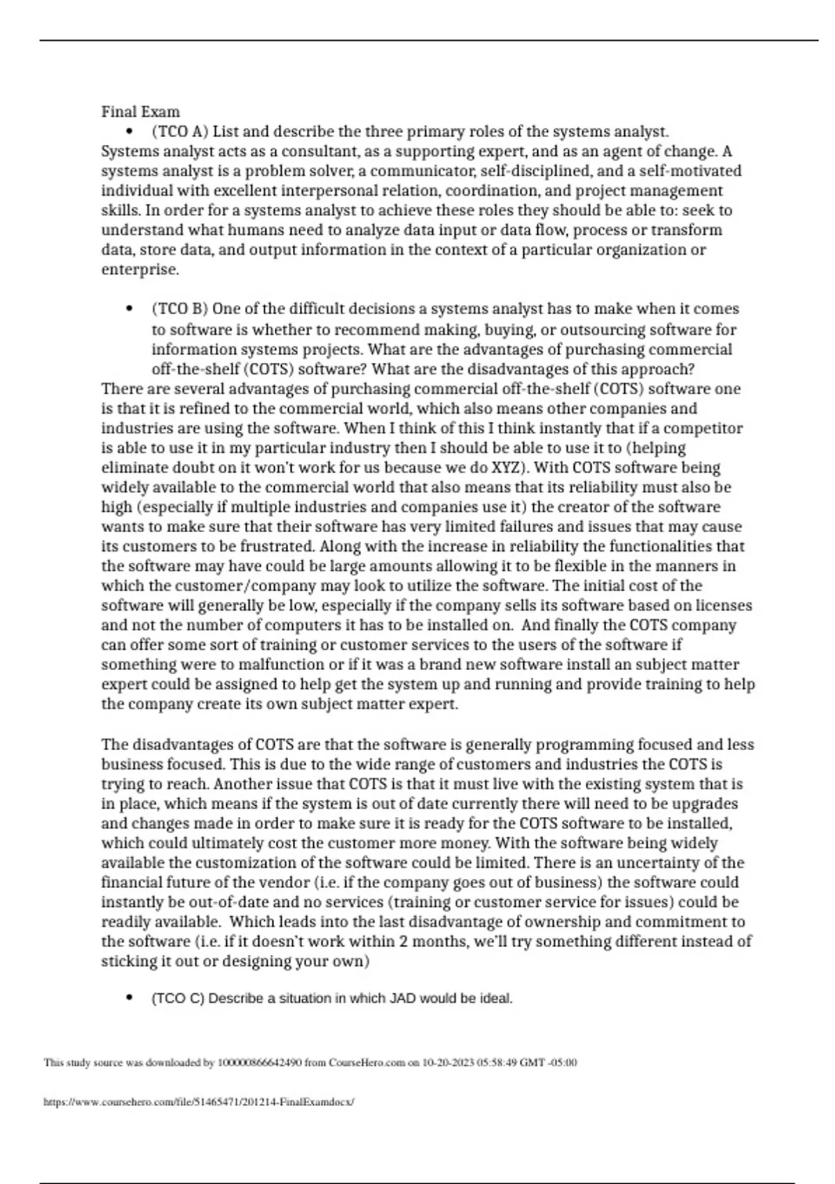 MIS 581 Week 8 Final Exam (Version 2) - MIS 581 Wek 8 FinV 2) - Stuvia US