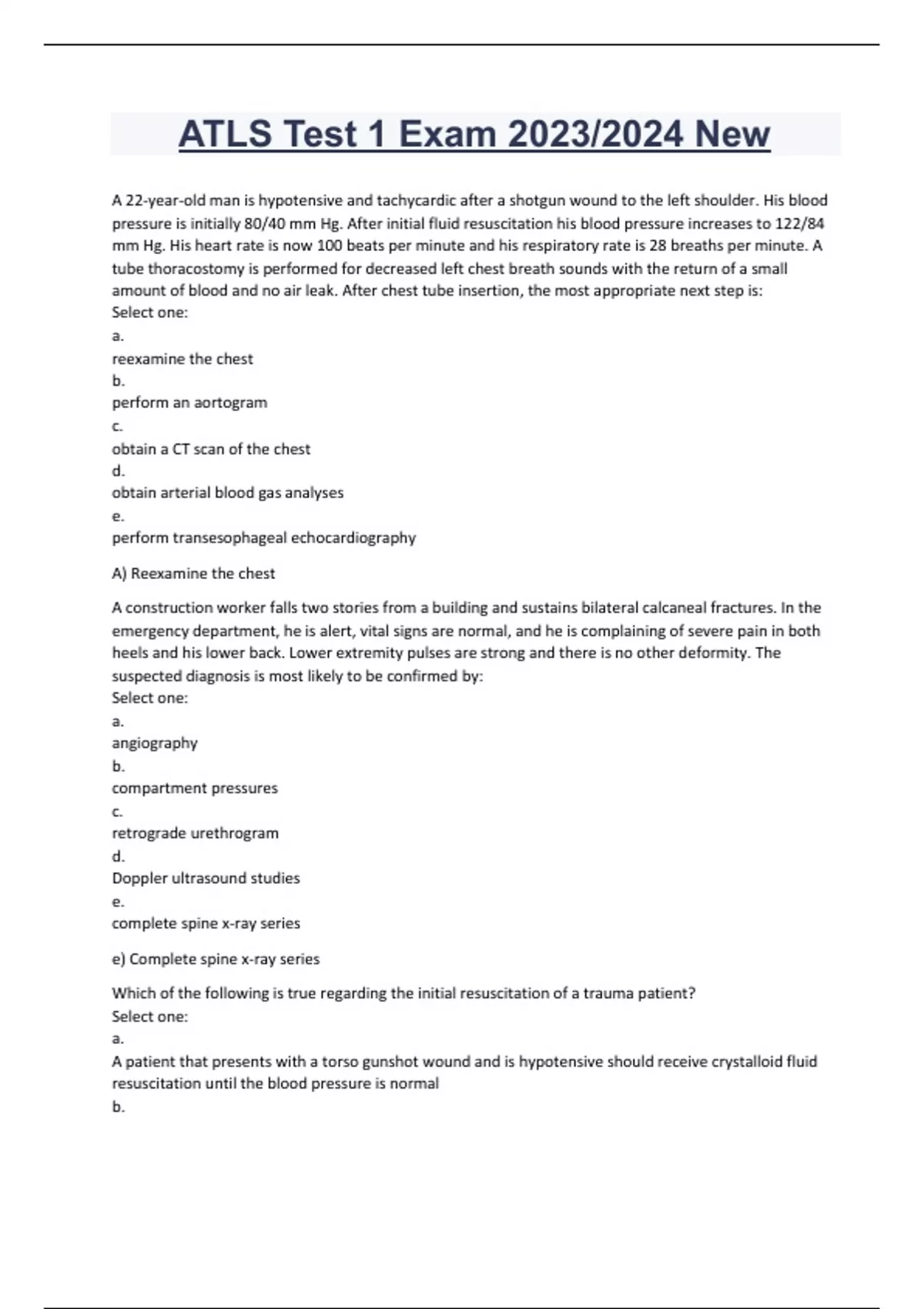ATLS Test 1 Exam 2023/2024 New - ATLS - Stuvia US