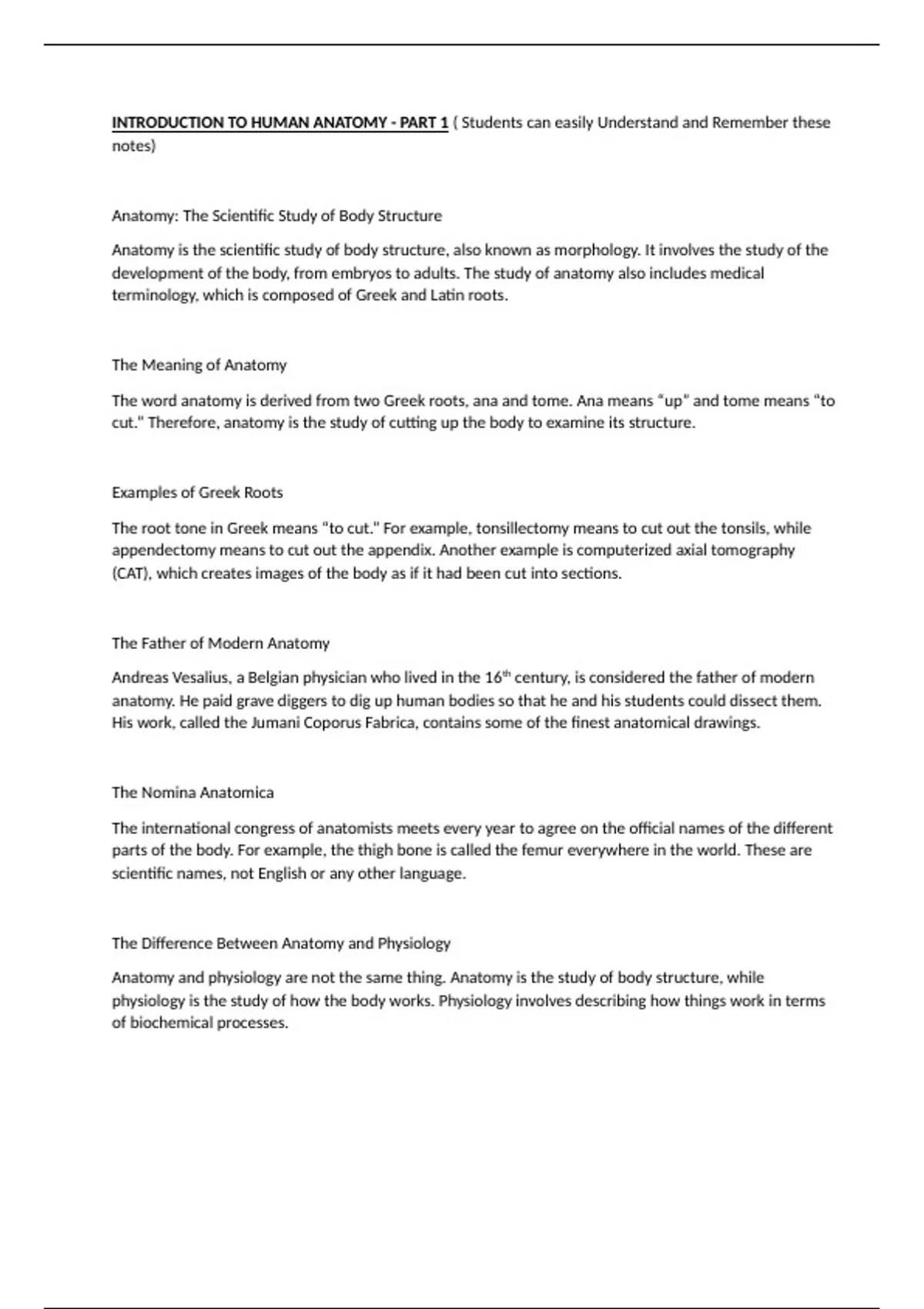 Summary INTRODUCTION TO HUMAN ANATOMY - Science - Stuvia US