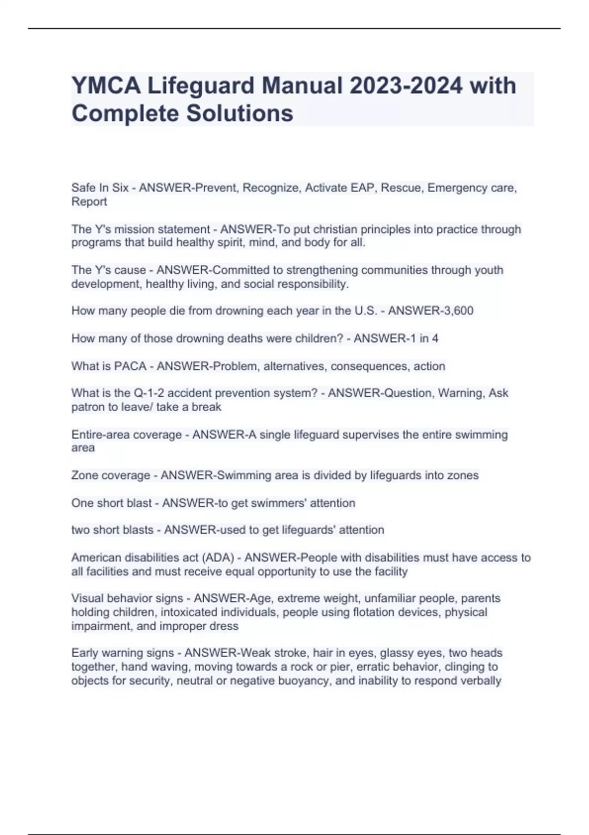 YMCA Lifeguard Manual with Complete Solutions - YMCA Lifeguard Manual ...