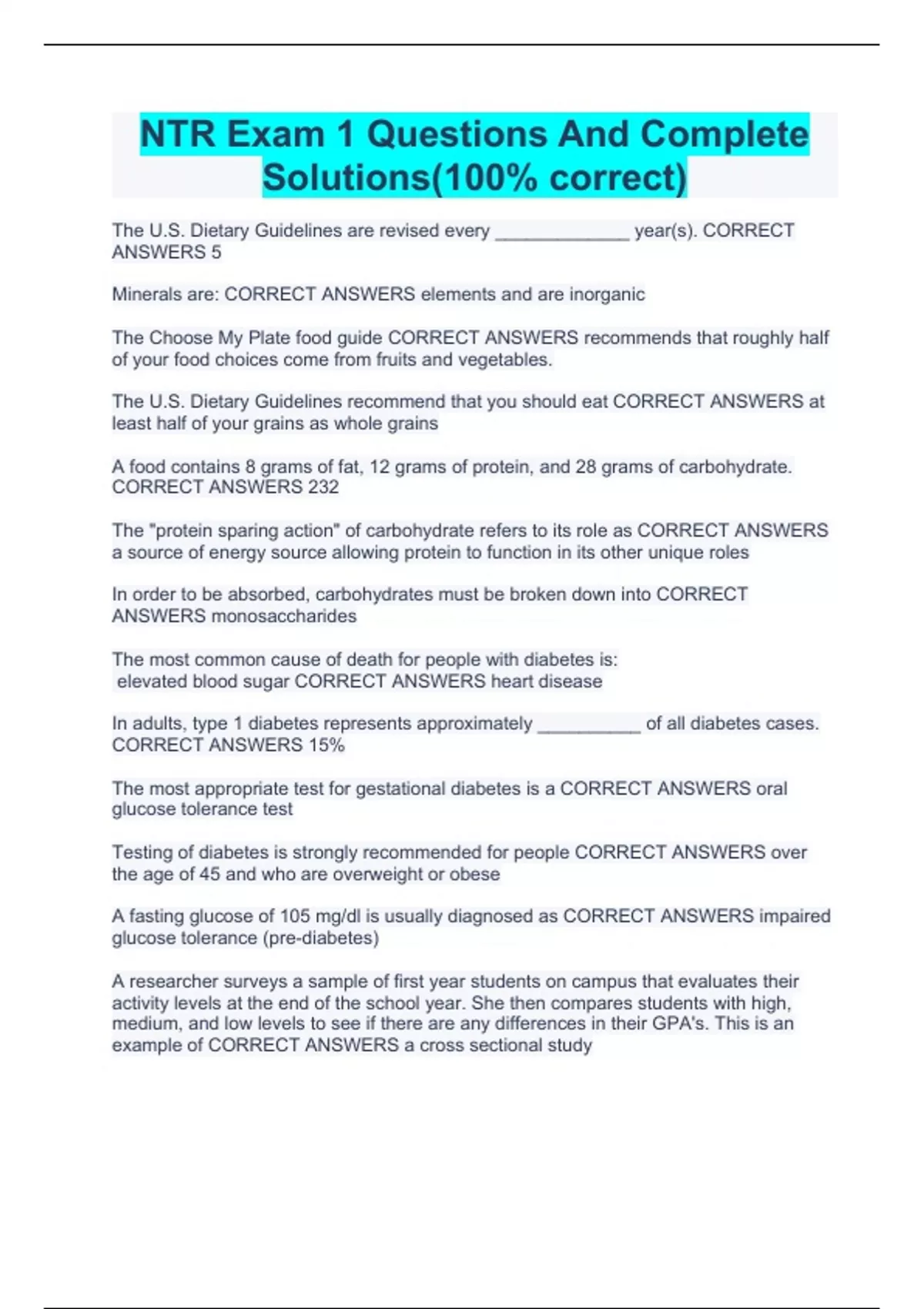 NTR Exam 1 Questions And Complete Solutions(100% correct) - NTRS ...