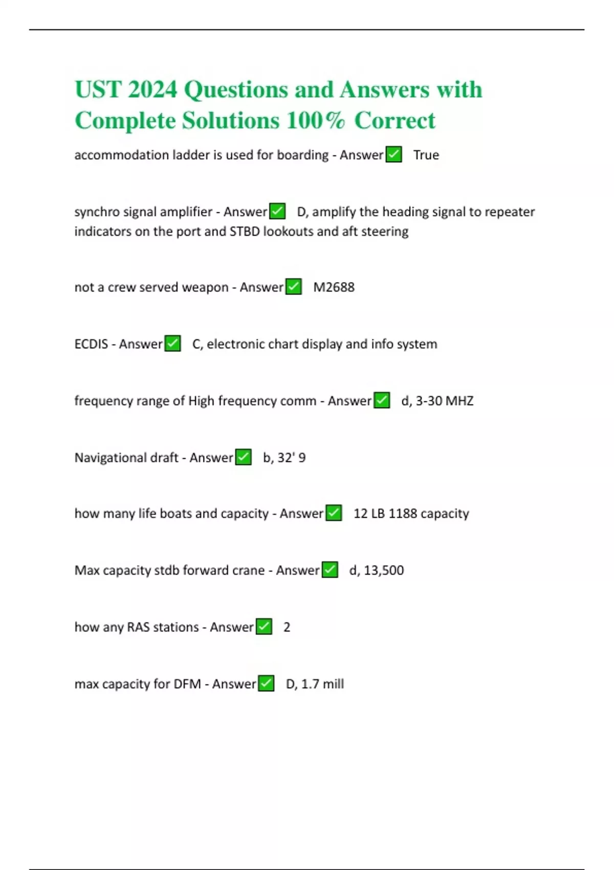 UST 2024 Questions and Answers with Complete Solutions 100% Correct - UST - Stuvia US