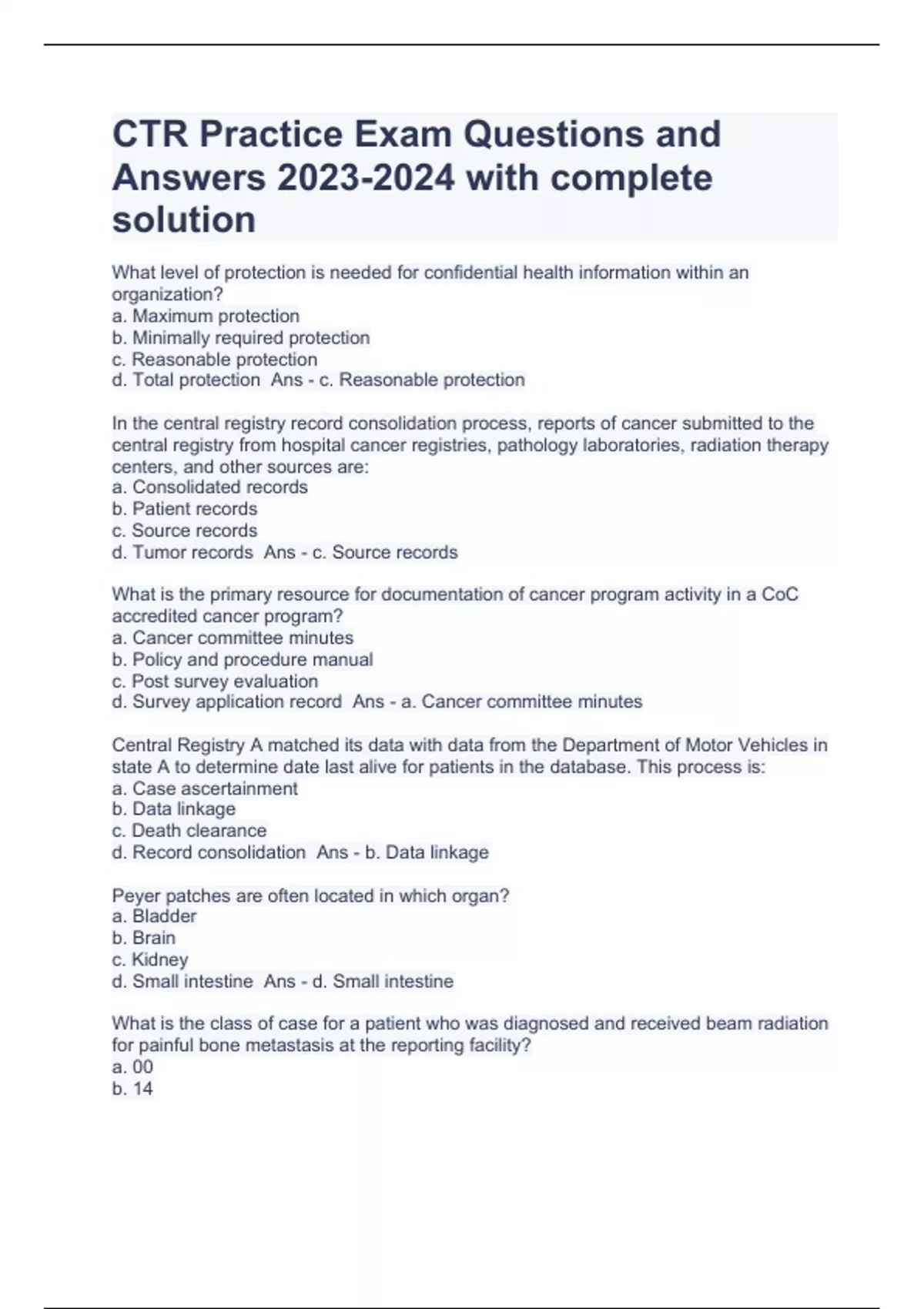 CTR Practice Exam Questions and Answers with complete solution - CTR ...