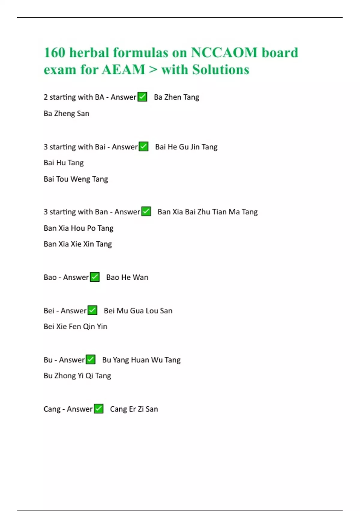 160 herbal formulas on NCCAOM board exam for AEAM with Solutions ...