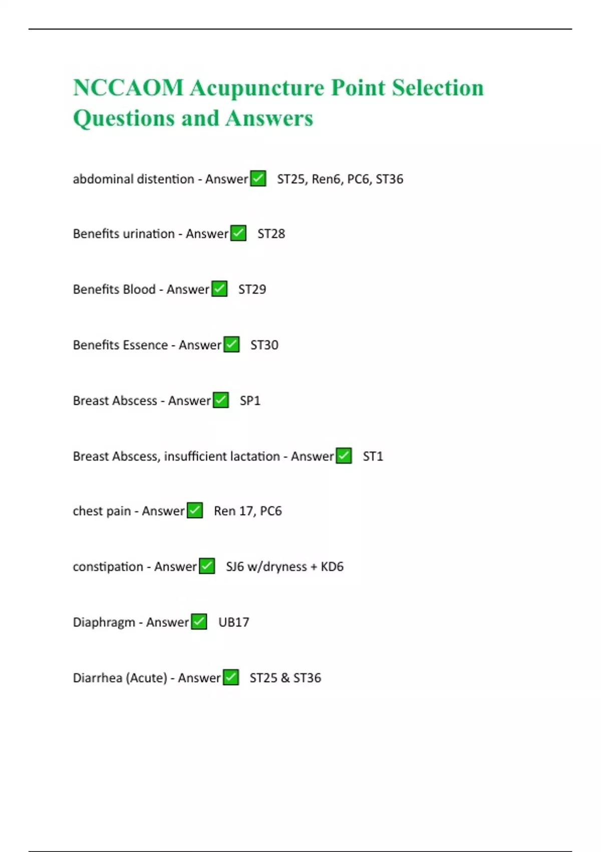 NCCAOM Acupuncture Point Selection Questions and Answers - NCCAOM ...