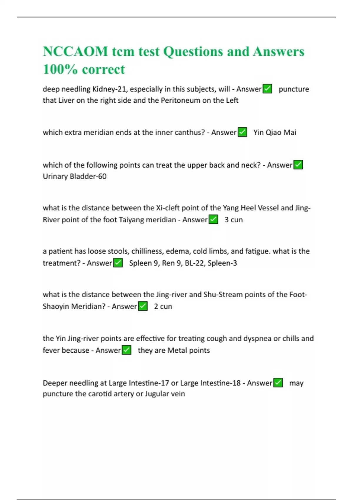 NCCAOM tcm test Questions and Answers 100% correct - NCCAOM - Stuvia US