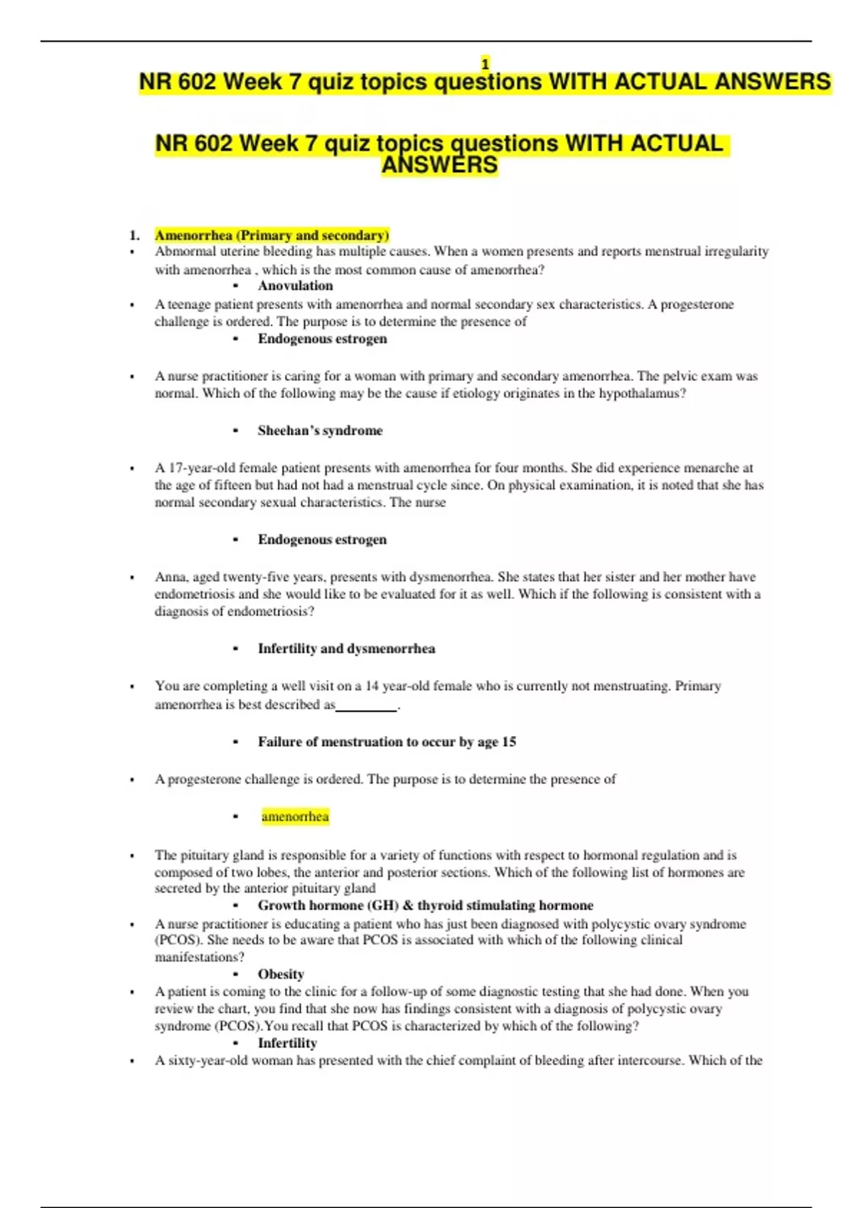 NR 602 Week 7 quiz topics questions WITH ACTUAL ANSWERS NR 602 Week 7 ...