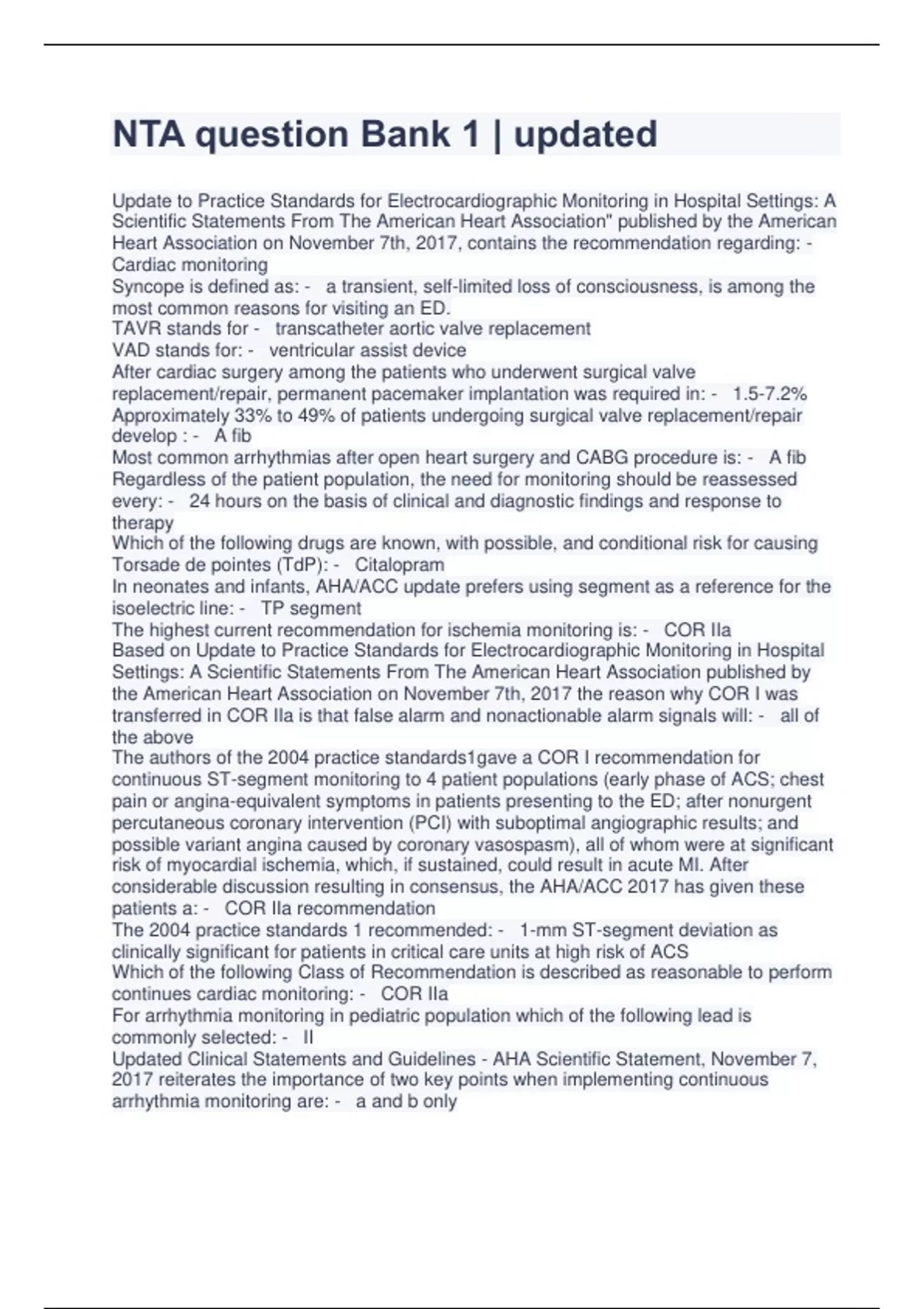 NTA question Bank 1 | updated - NTA - Stuvia US