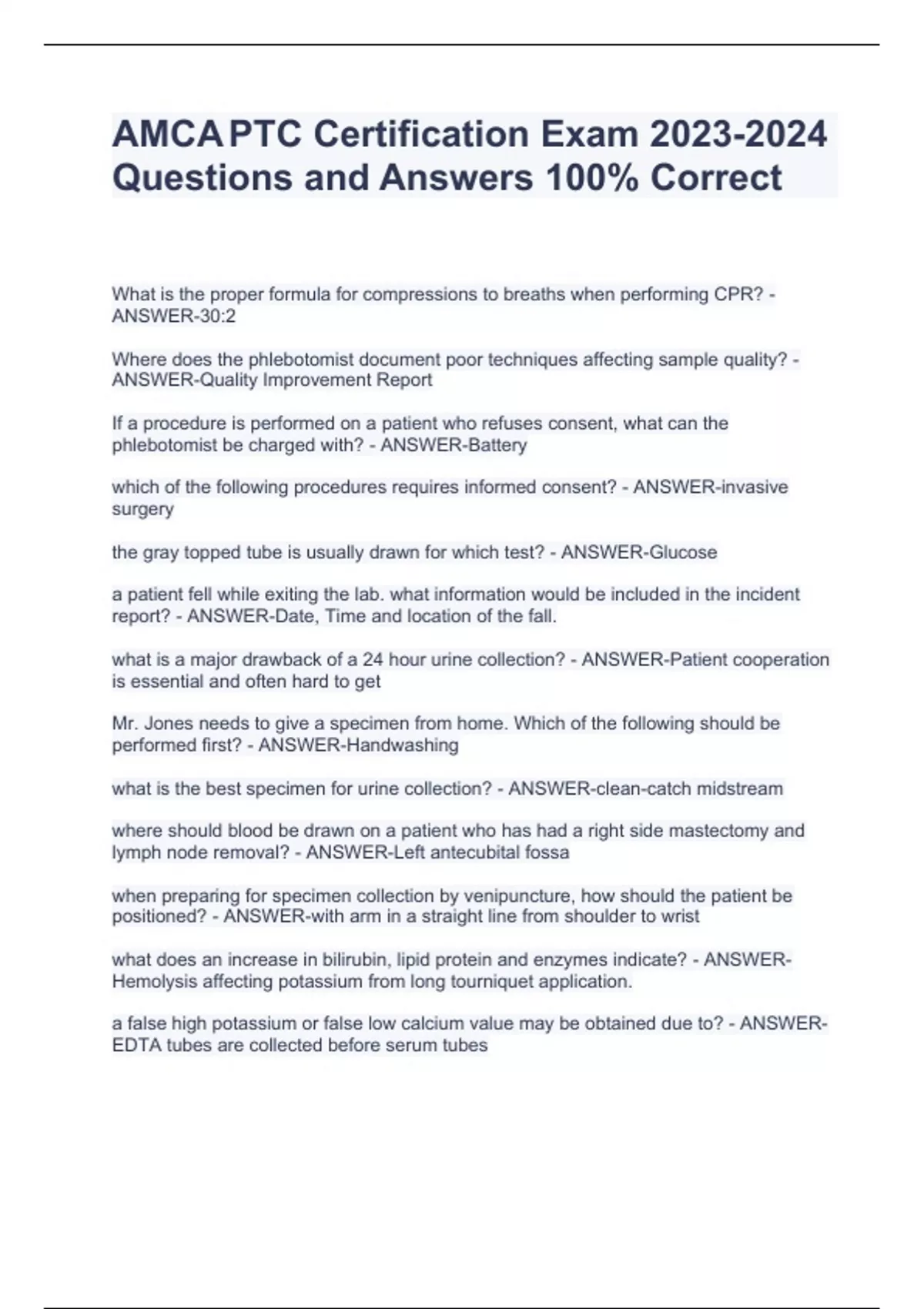 AMCA PTC Certification Exam Questions and Answers 100% Correct - AMCA ...