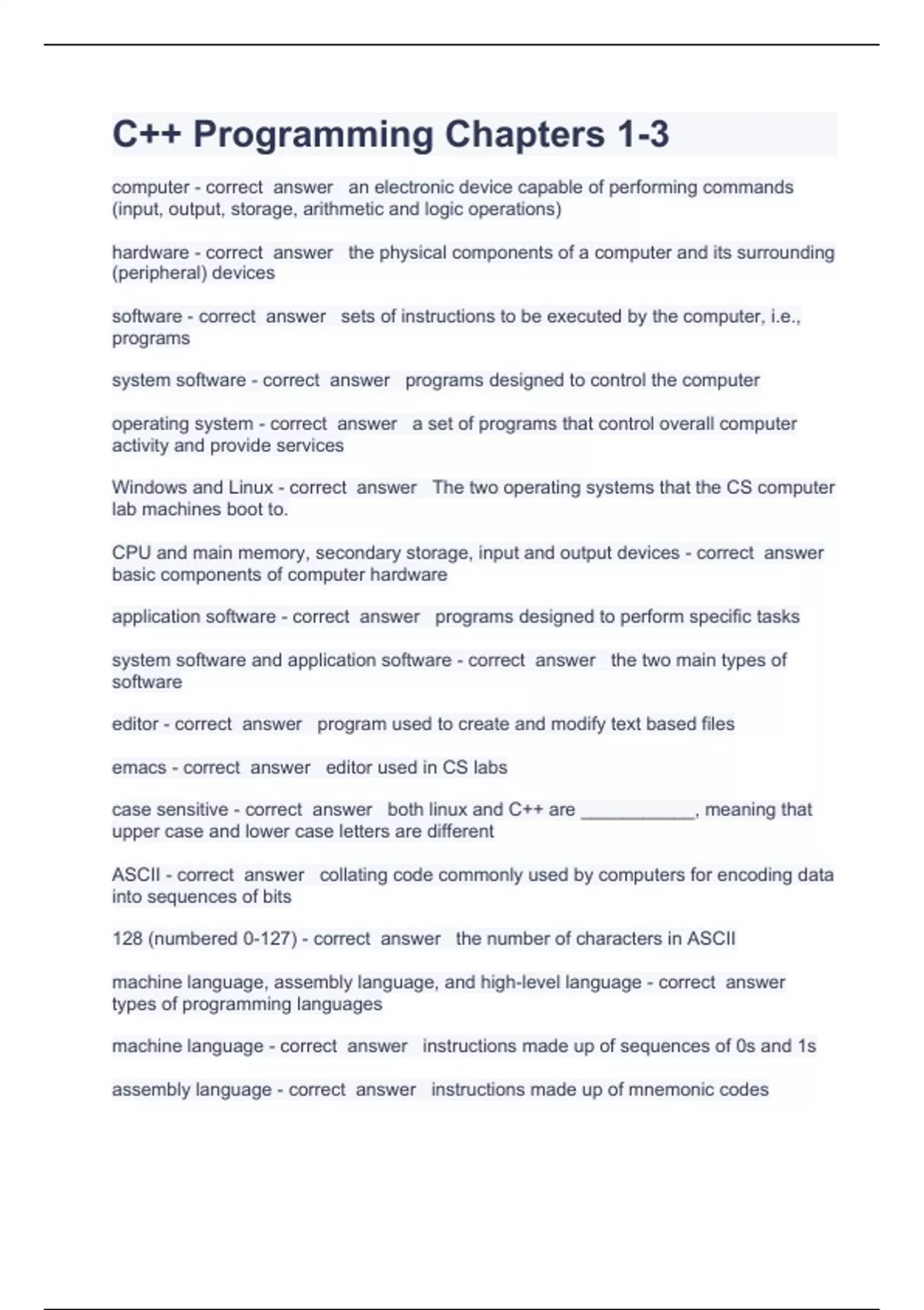 C1 questions and answers 100% correct 2023 - C PROGRAMMING - Stuvia US