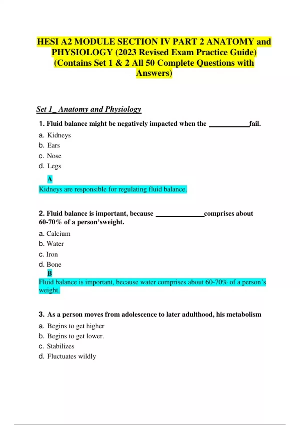 HESI A2 MODULE SECTION IV PART 2 ANATOMY and PHYSIOLOGY (2023 Revised ...