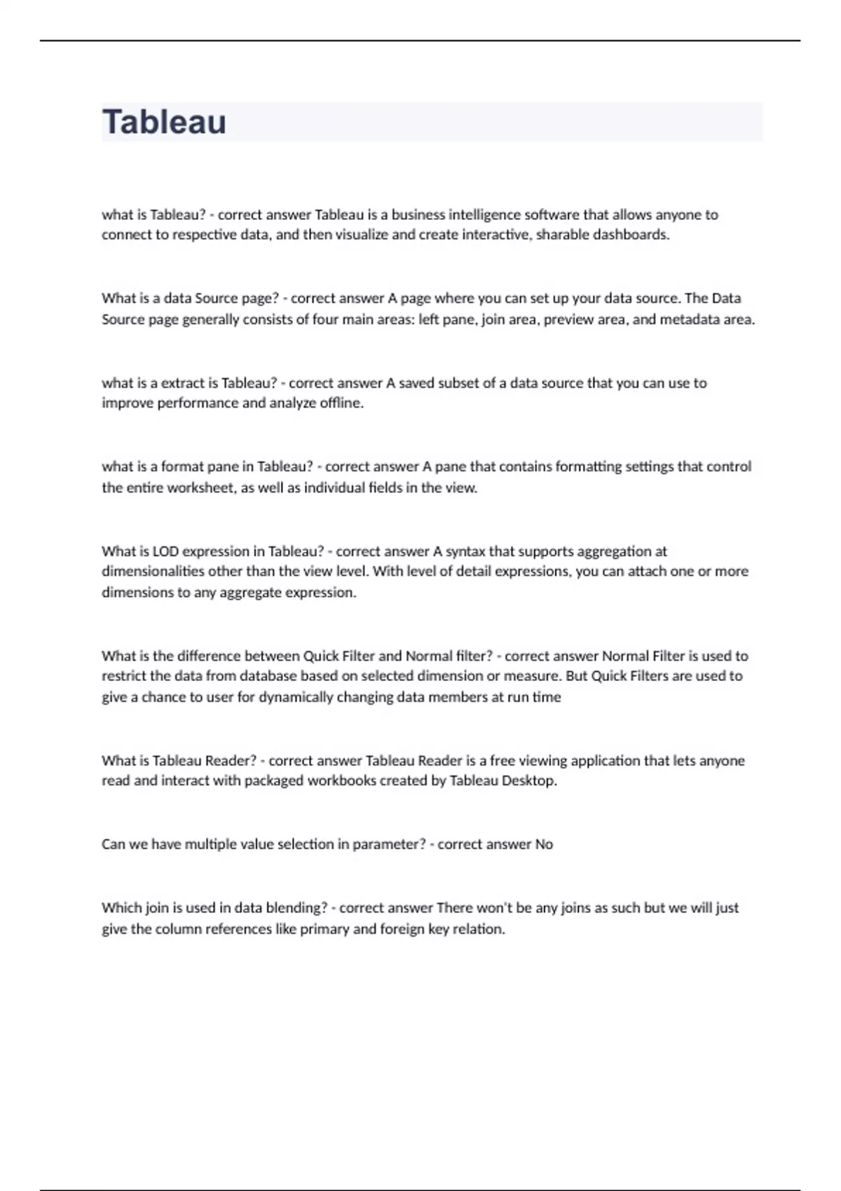 Tableau questions with 100% correct answers 2023 - Tableau Desktop ...