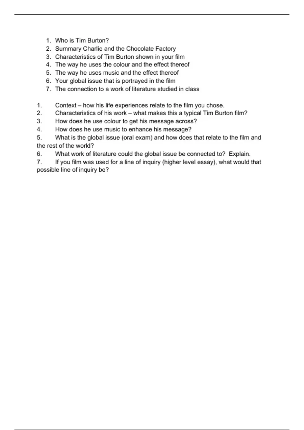 Presentation Tim Burton and charlie and the chocolate factory - Engels ...