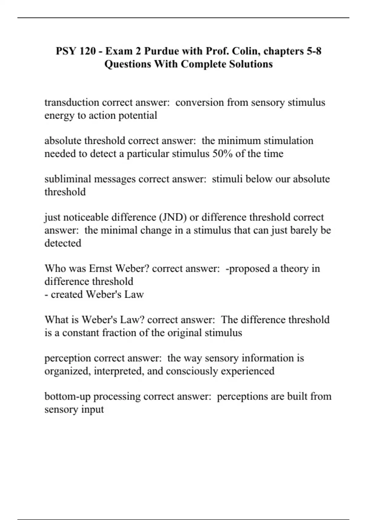 PSY 120 - Exam 2 Purdue with Prof. Colin, chapters 5-8 Questions With ...